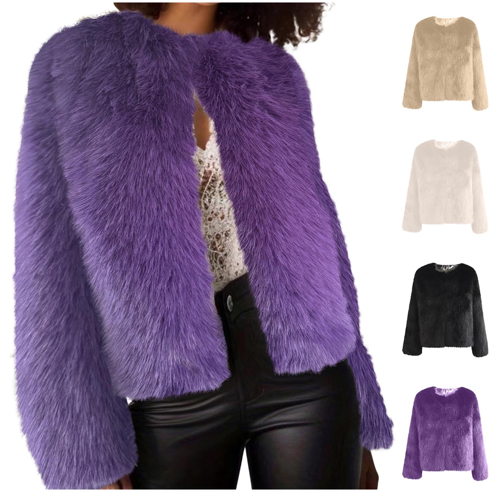 BiZtdJrK Winter Jackets for Women Long Sleeve Warm Fluffy Faux Fur Coat ...