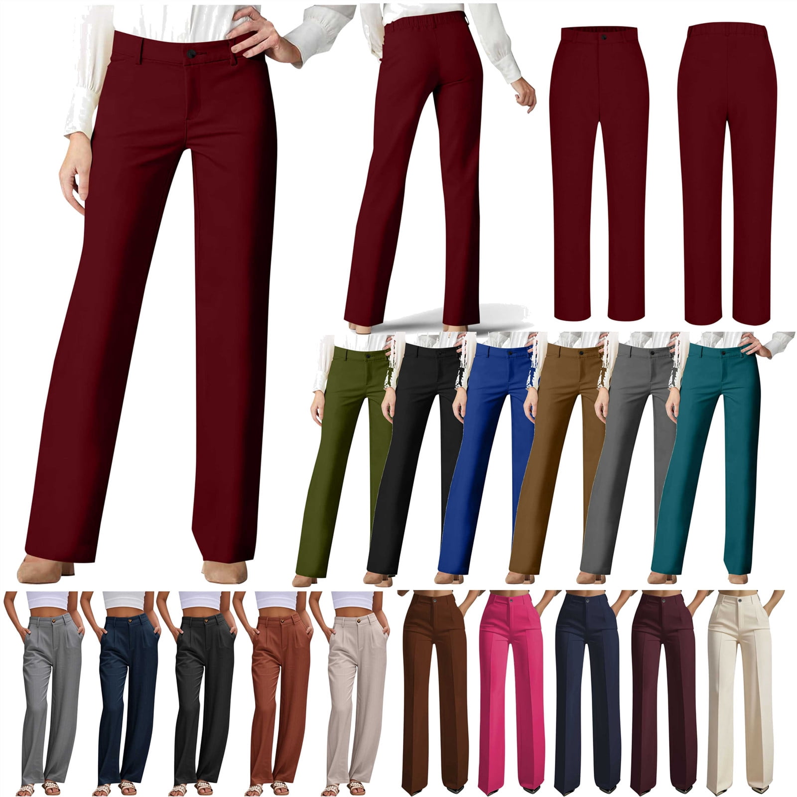 BiZtdJrK WomanStraight Leg Dress Pants High Waist Slim Fit Stretch ...