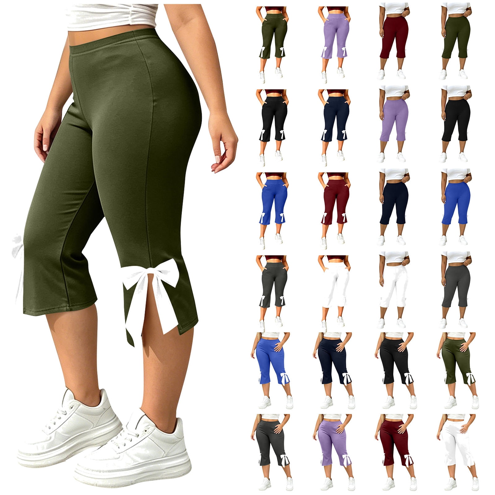 BiZtdJrK Women Athletic Capri Leggings Bowknot Side Split High Waisted ...