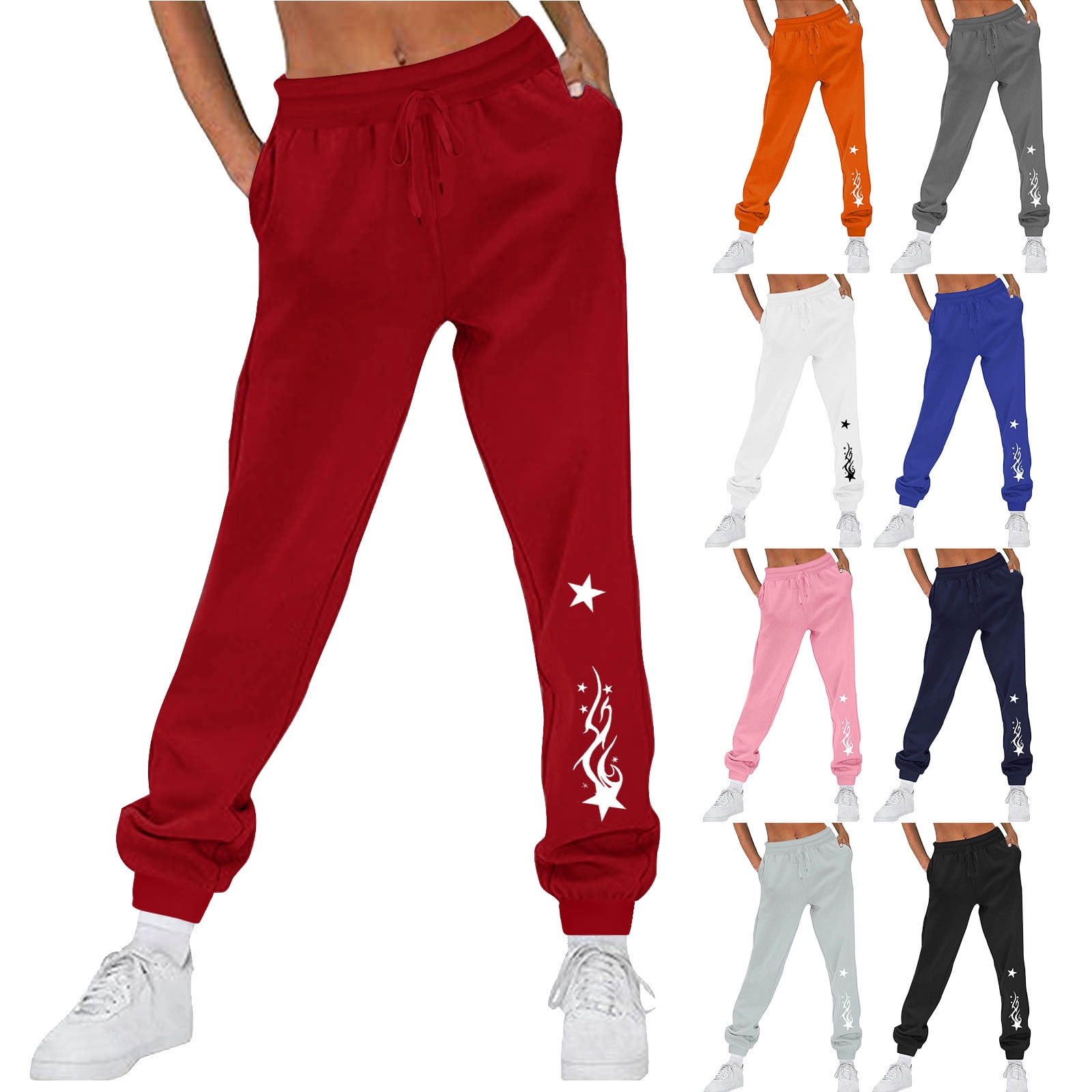 BiZtdJrK Women Casual Sweatpants Star Print High Waist Gym Workout ...