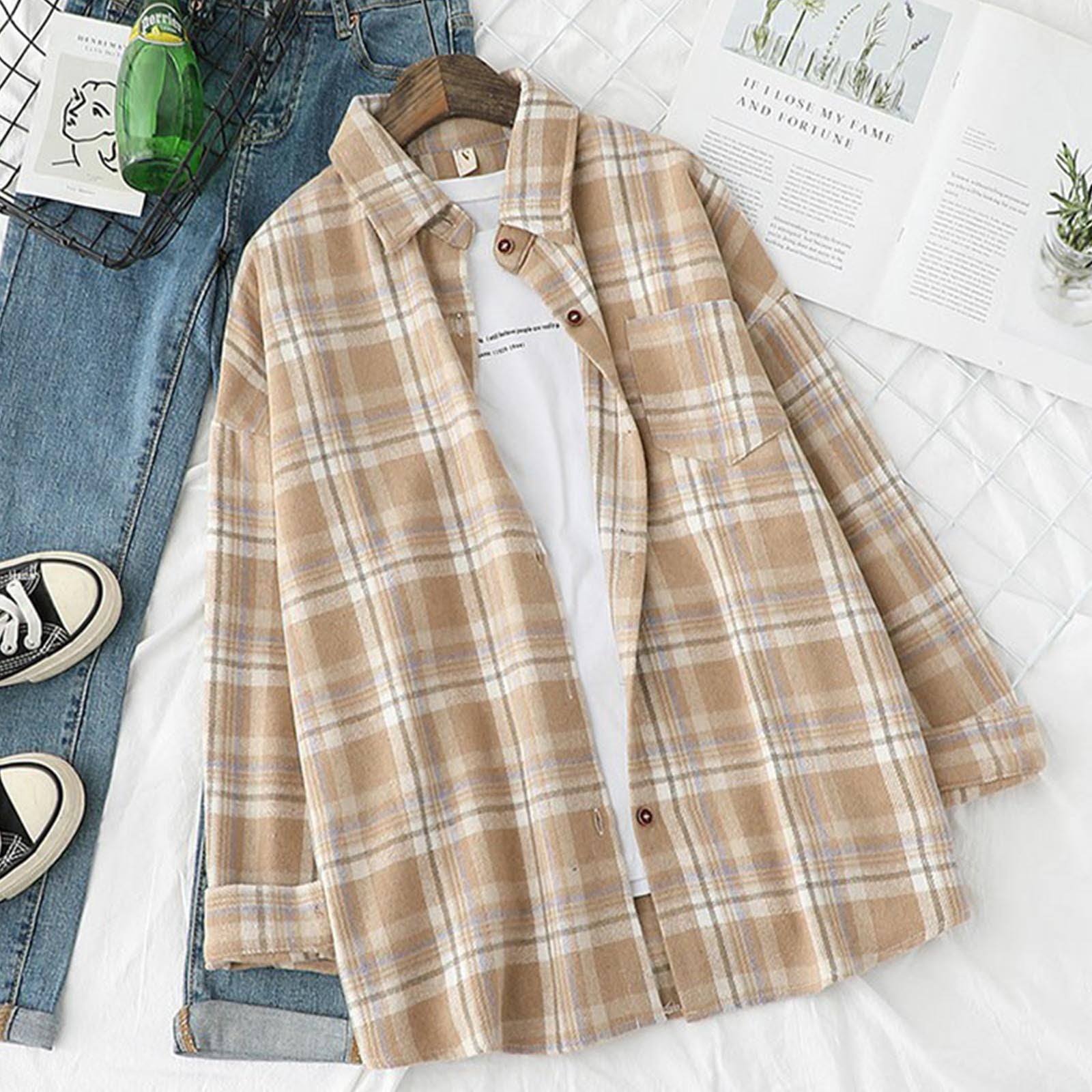 BiZtdJrK Women Long Sleeve Plaid Shirts Button Down Flannel Shirts ...