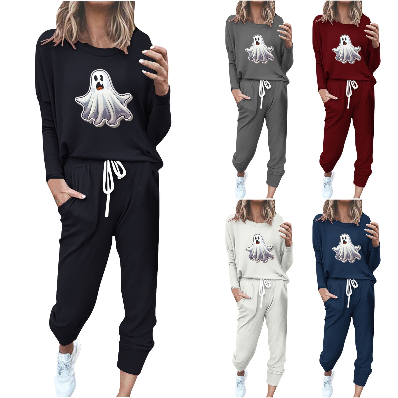 BiZtdJrK Women Lounge Sets Ghost Print Cute Casual Tracksuits Long ...