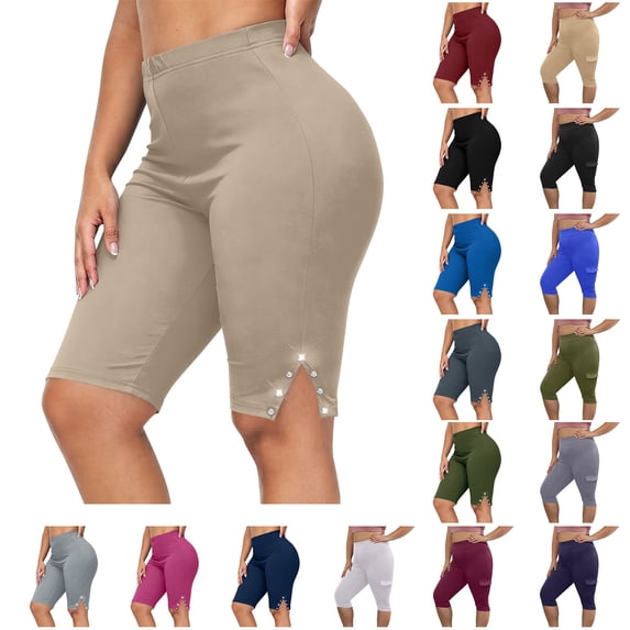 BiZtdJrK Women Sport Short Leggings Rhinestone Side Split High Waist ...