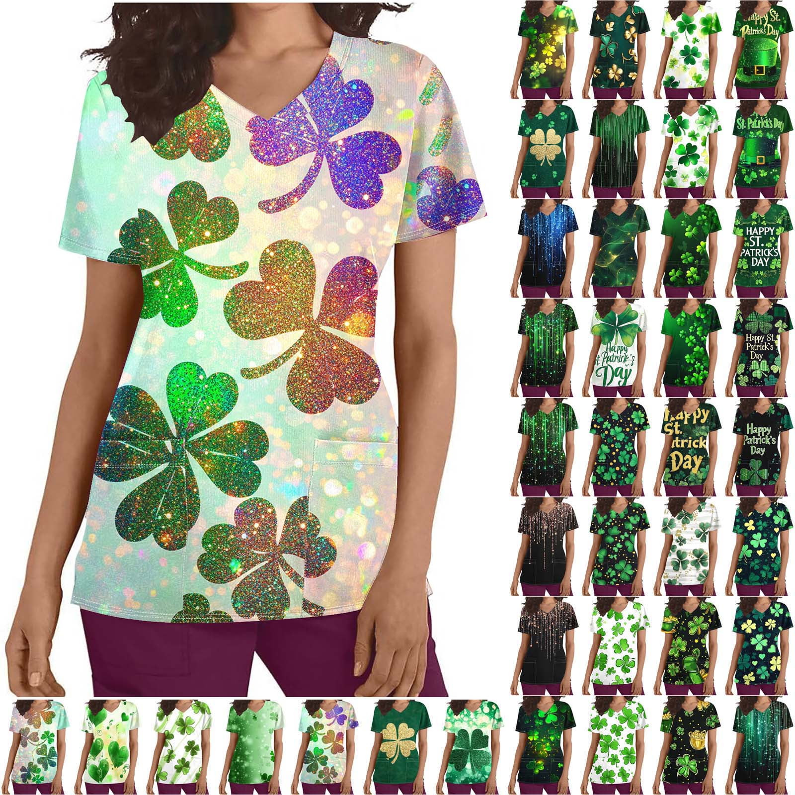 BiZtdJrK Women Summer Tops Stretchy V-Neck Short Sleeve Working Nurse ...