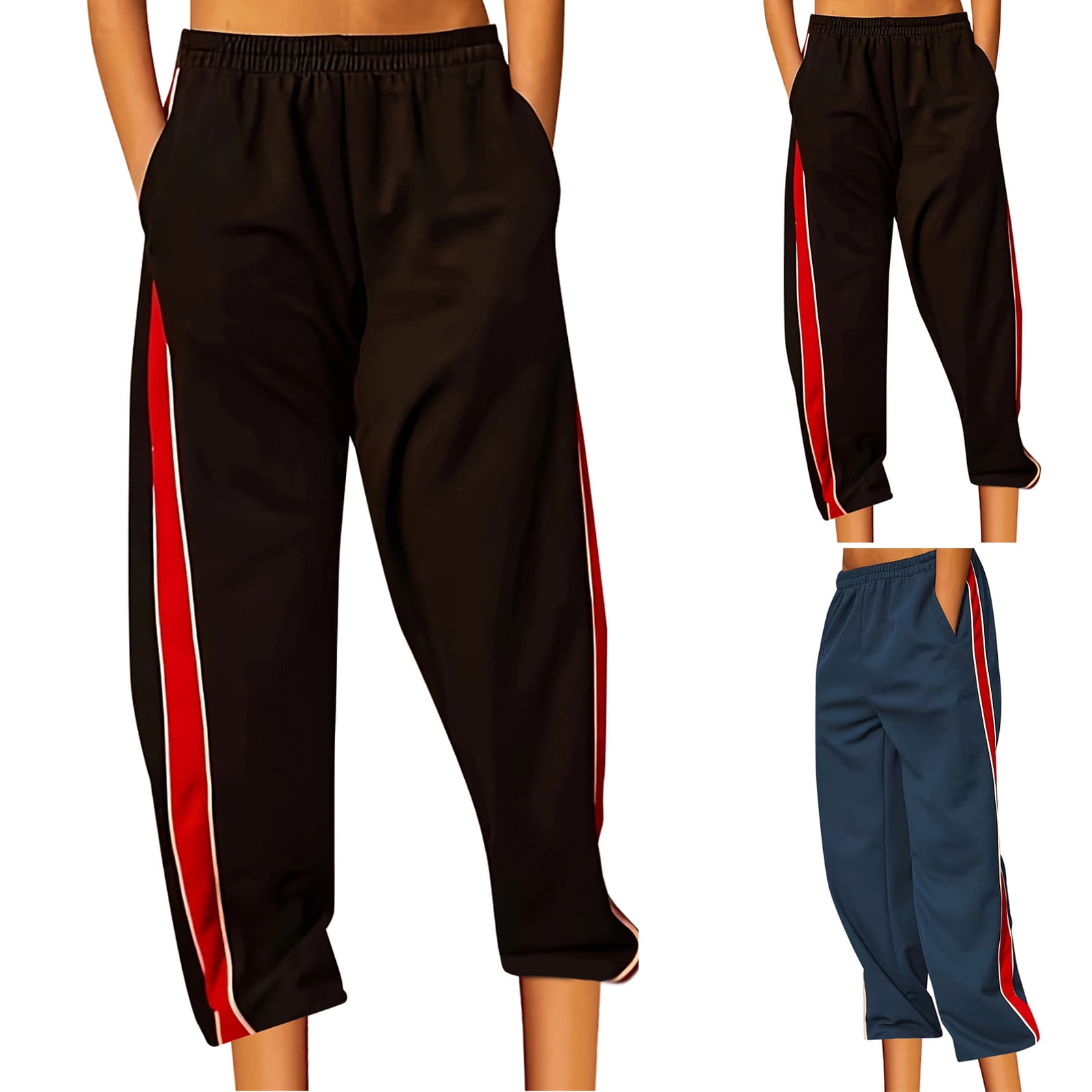 BiZtdJrK Women Sweatpants Side Striped Wide Leg Track Pants Elastic ...