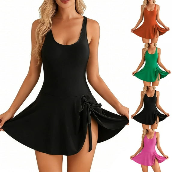 BiZtdJrK Women Vacation Swim Dress Side Tie Tummy Control One Piece ...