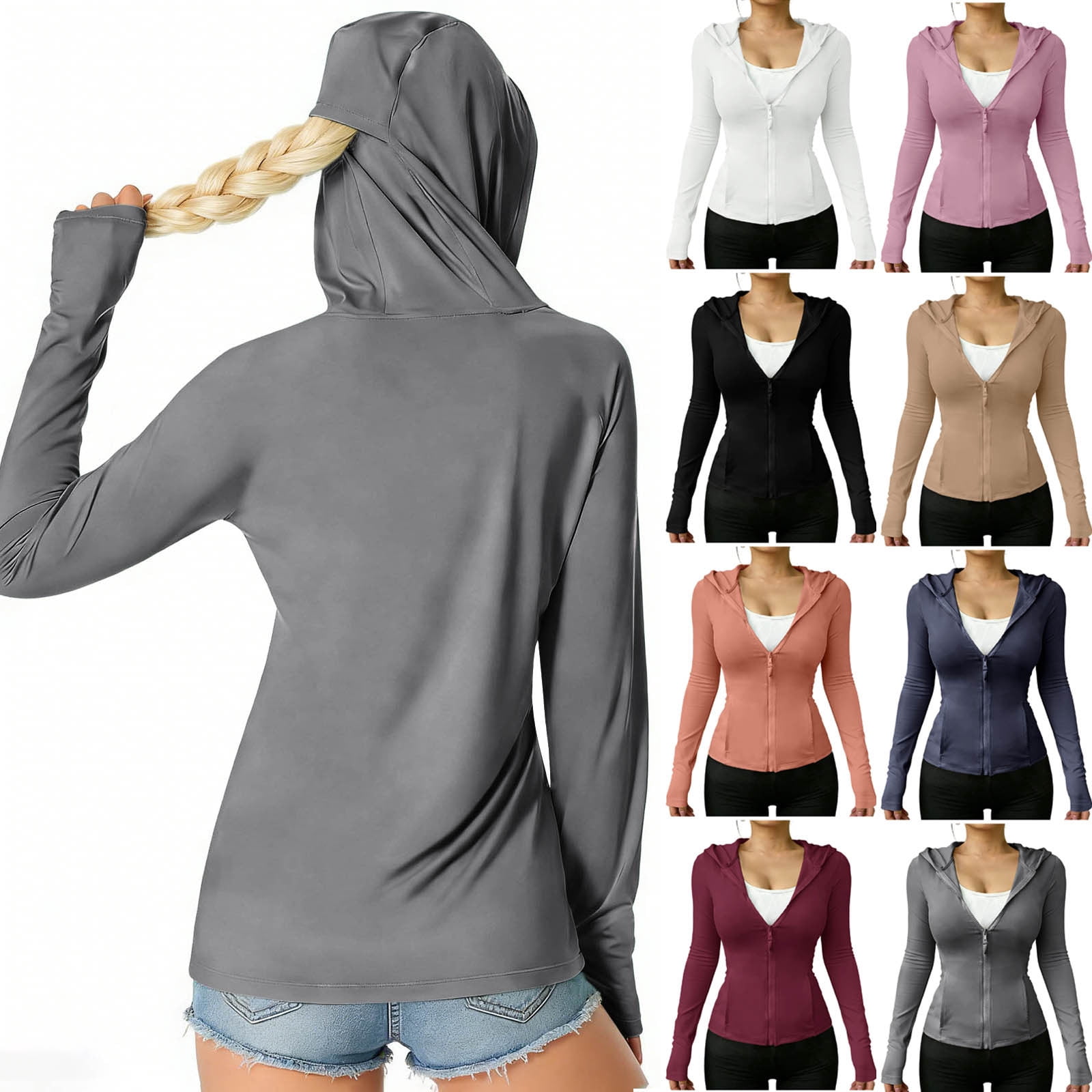 BiZtdJrK Women Yoga Hoodie Jackets UPF 50+ Sun Protection Slim Fit Zip ...