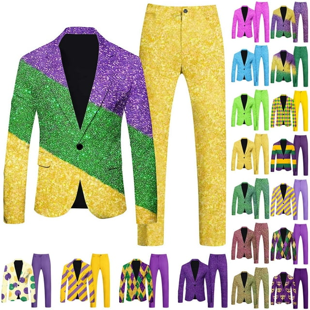 BiZtdJrK Women's 2 Piece Mardi Gras Suit Fashion Glitter Sequins Print ...