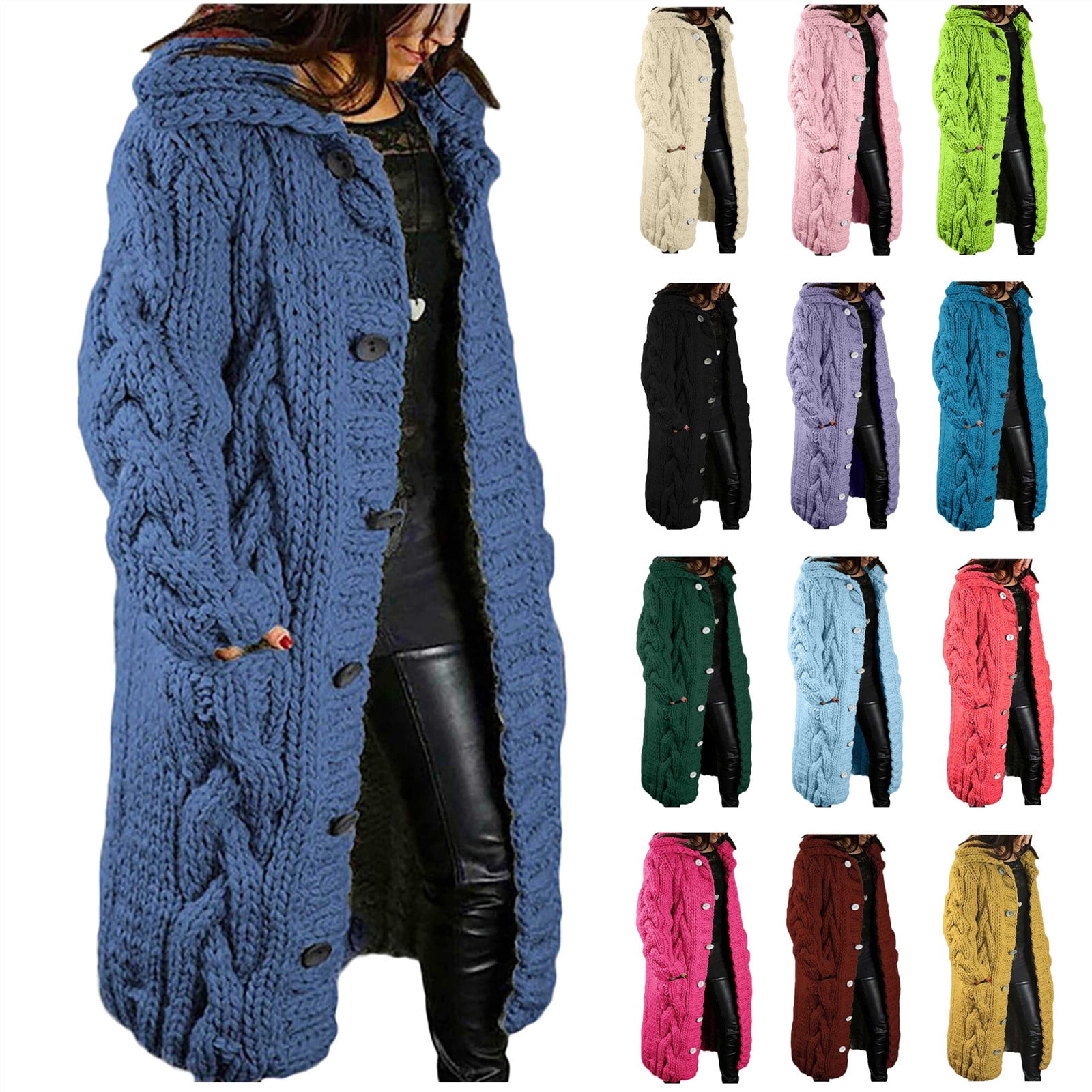 BiZtdJrK Women's Cardigan Sweaters Casual Button Down Cable Knit Long Cardigans Fall Winter Warm ...