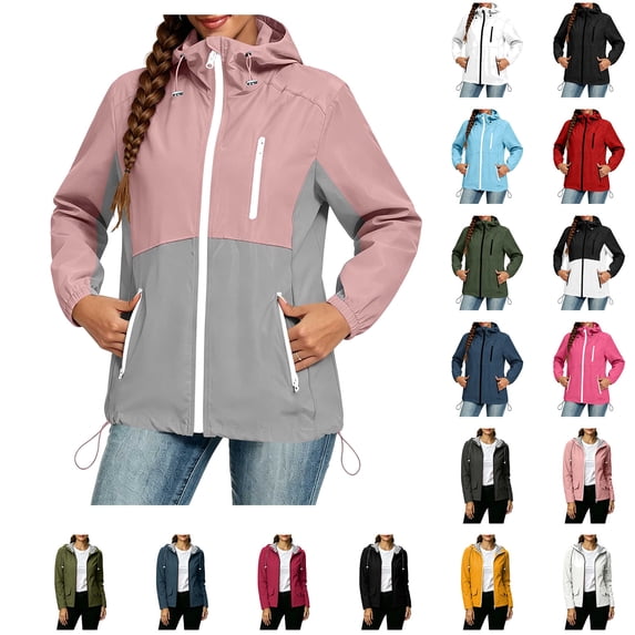 BiZtdJrK Women's Color Block Lightweight Rain Jacket Waterproof Ripstop ...