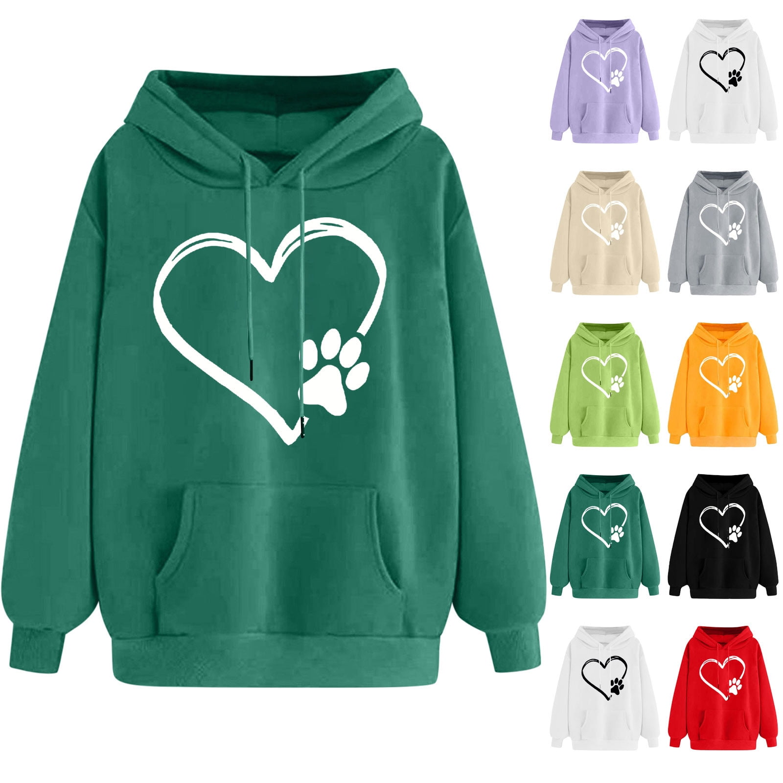 BiZtdJrK Women's Cute Heart Hoodies Drawstring Long Sleeve Hooded ...