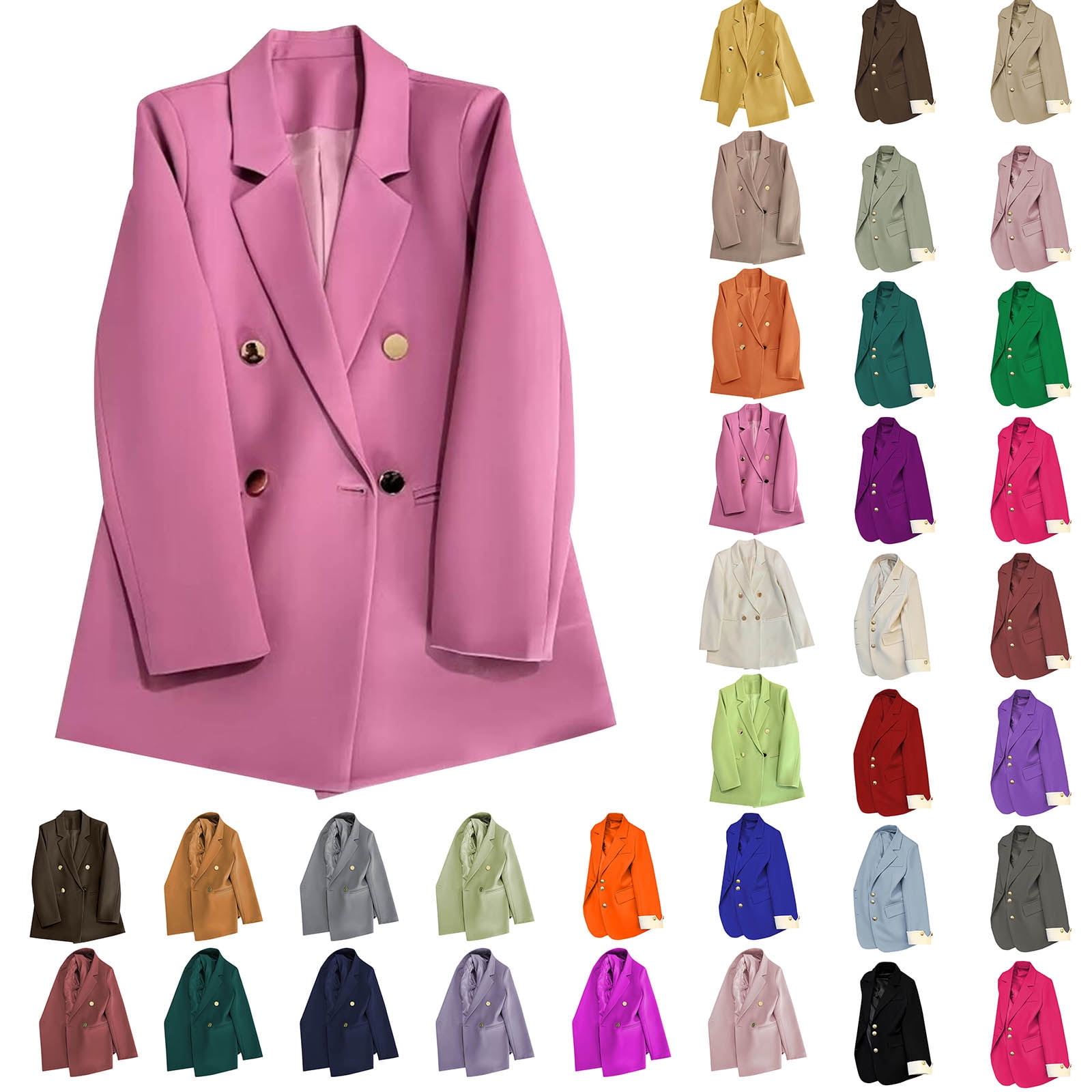 BiZtdJrK Women's Double Breasted Blazers Loose Office Work Business ...