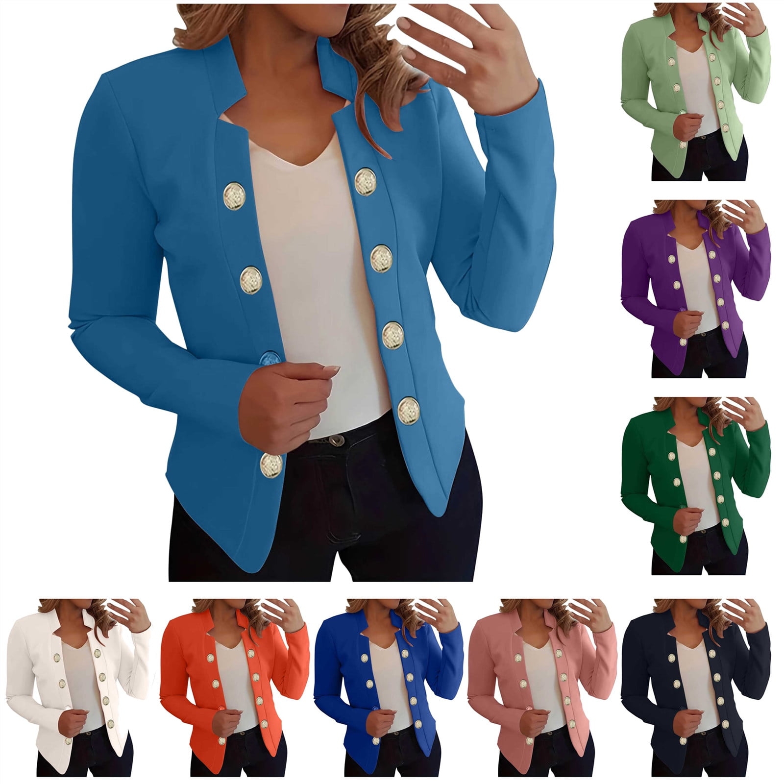 BiZtdJrK Women's Double Button Blazer Solid Color Long Sleeve Notch ...