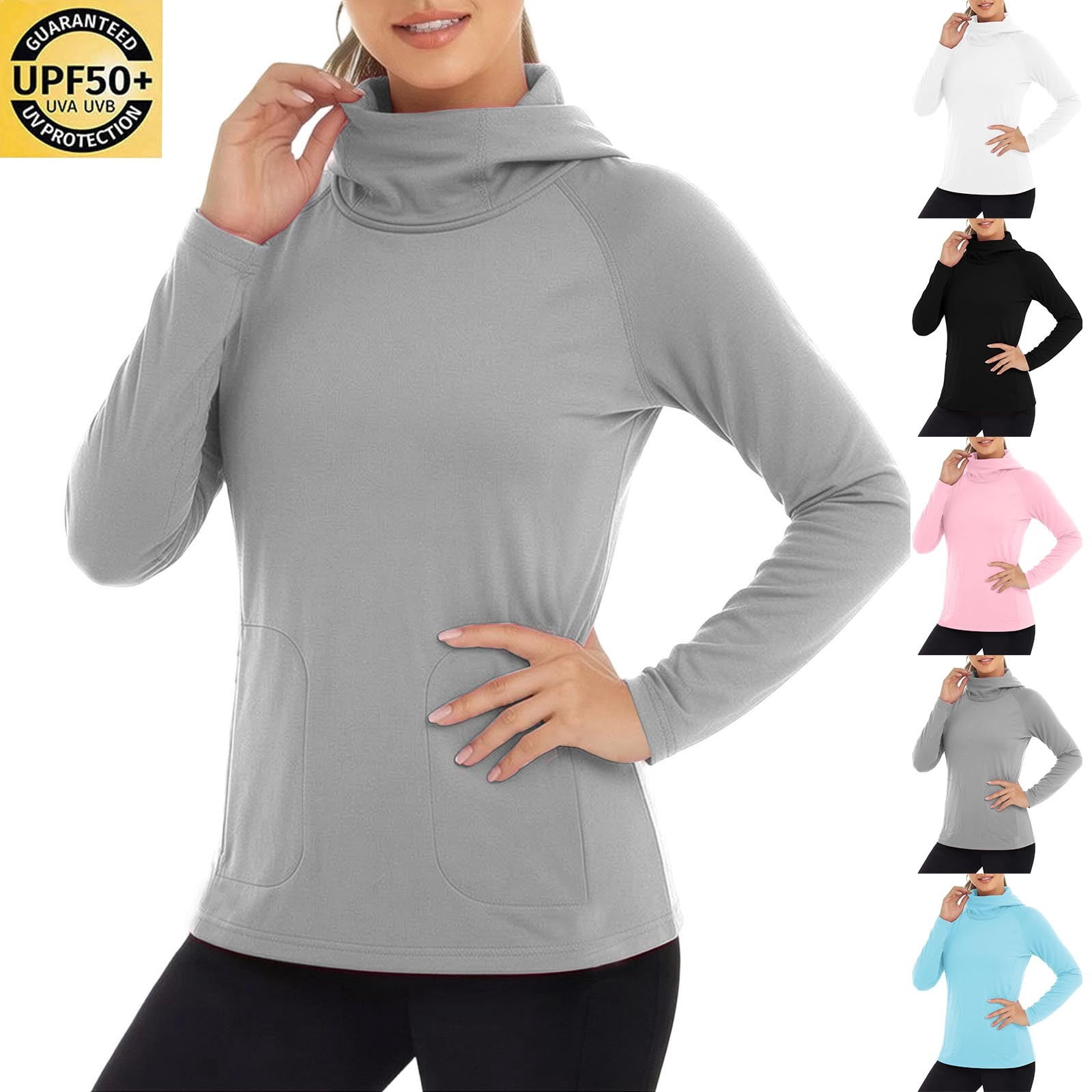 BiZtdJrK Women's Fishing Hoodie Shirt with Face Mask Thumb Holes UPF 50 ...