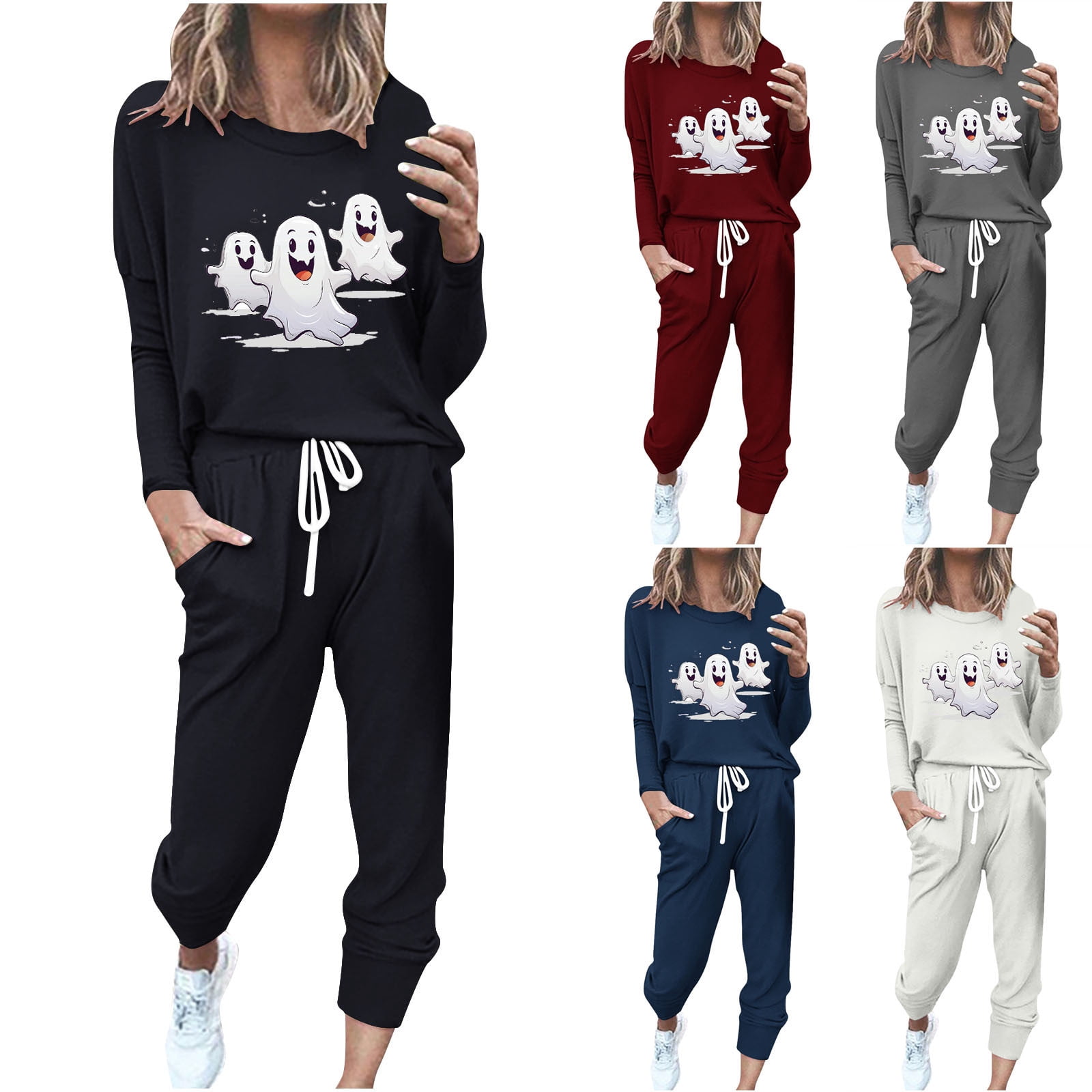 BiZtdJrK Women's Graphic Tracksuits Cute Ghost Halloween Party 2 Piece ...