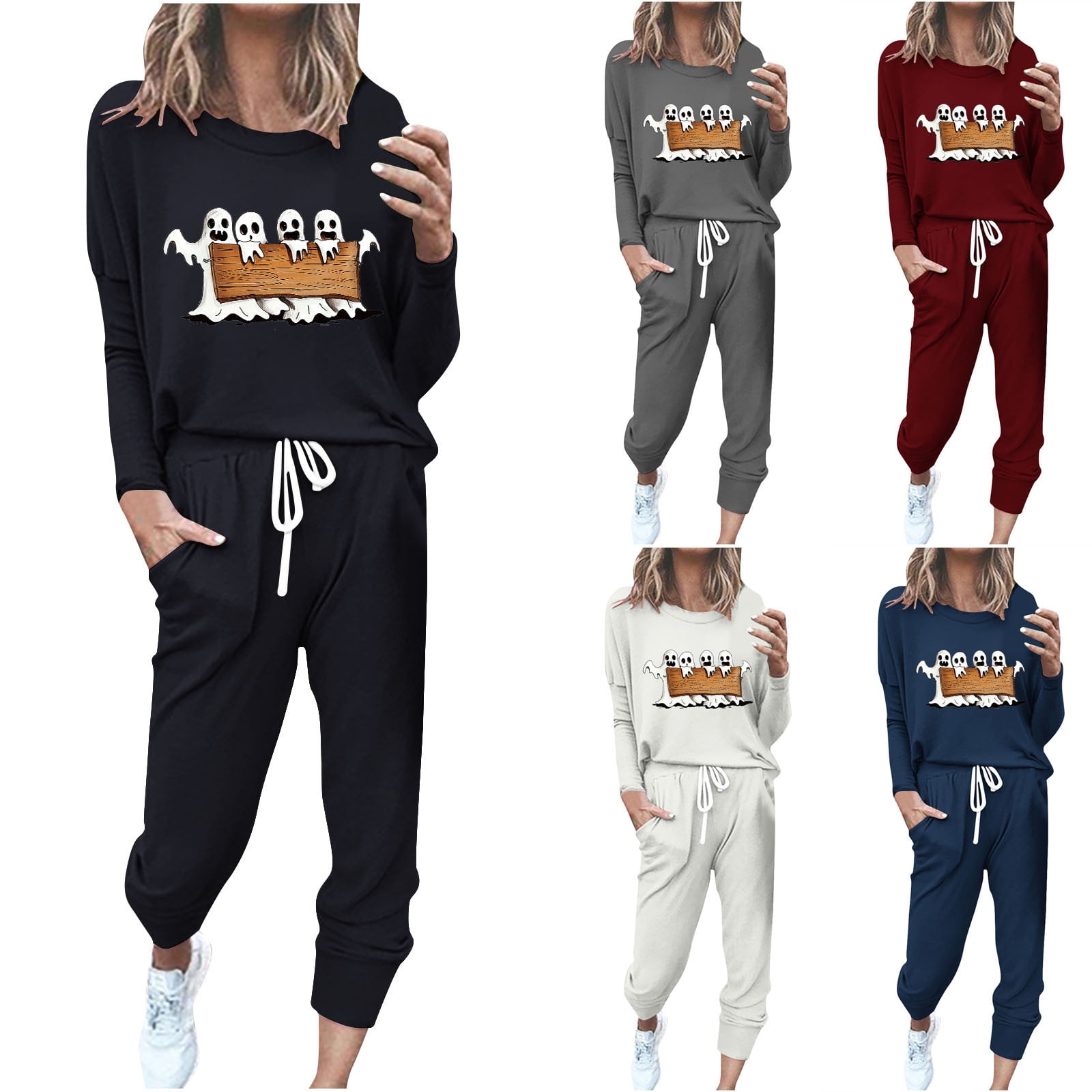 BiZtdJrK Women's Graphic Tracksuits Cute Ghost Halloween Party 2 Piece ...