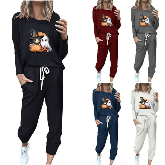 BiZtdJrK Women's Graphic Tracksuits Cute Ghost Halloween Party 2 Piece ...