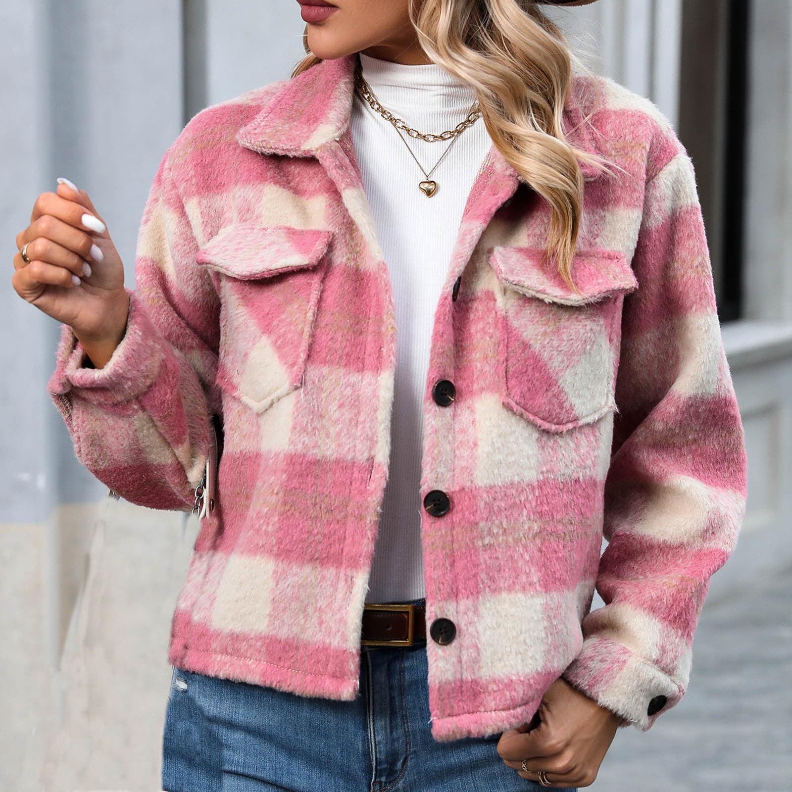 BiZtdJrK Women's Long Sleeve Button Down Jackets Fashion Plaid Flannel ...