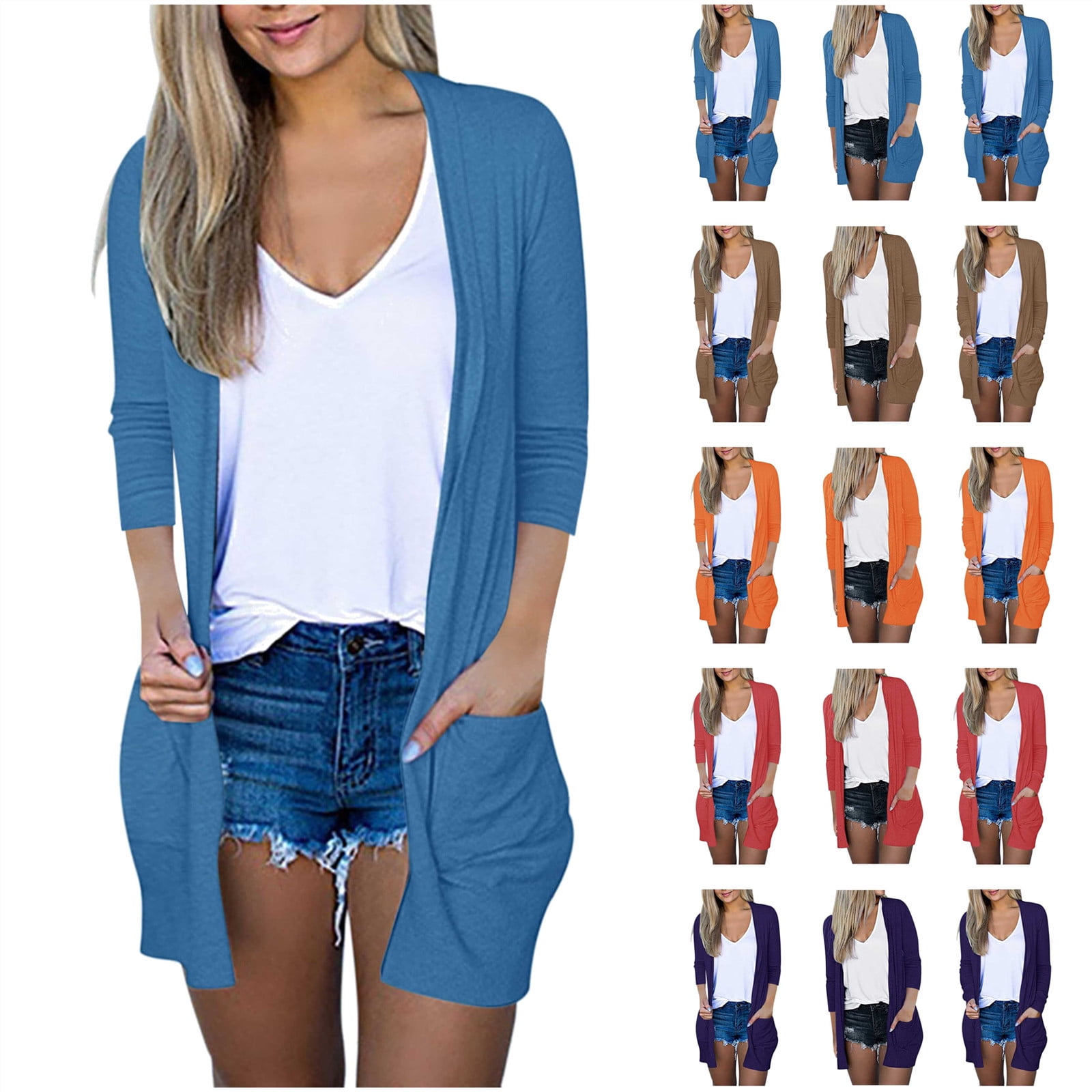 BiZtdJrK Women's Long Sleeve Cardigan Casual Dressy Mid Length Shirt ...