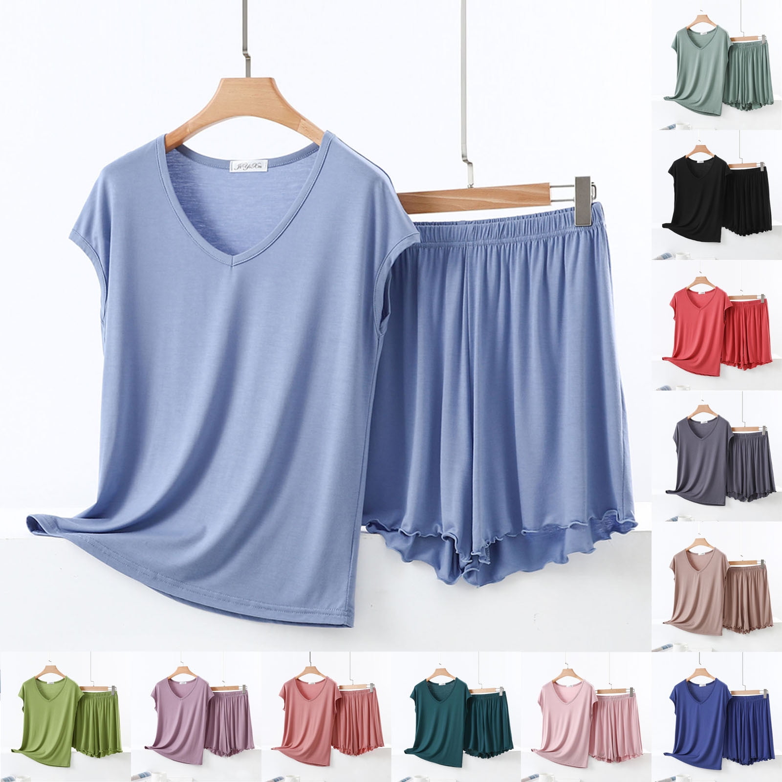 BiZtdJrK Women's Modal Sleepwear Set Ruffle Loose Soft Pajama Outfits V ...