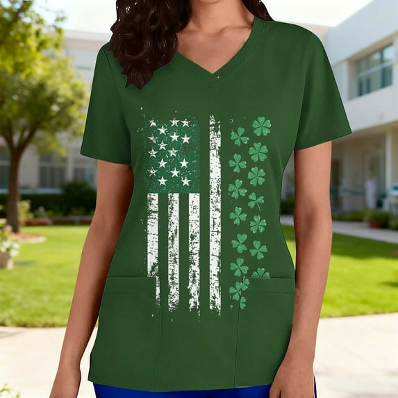 BiZtdJrK Women's Nursing Scrubs V Neck Short Sleeve Medical Uniform ...