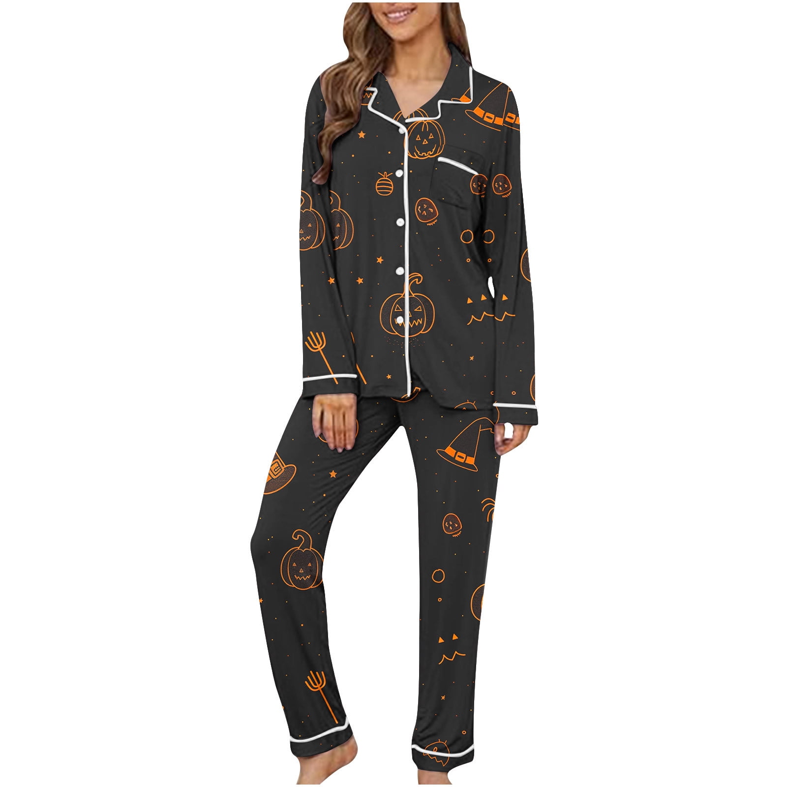 BiZtdJrK Women's Pajamas 2 Piece Outfits Pumpkin Print Long Sleeve ...
