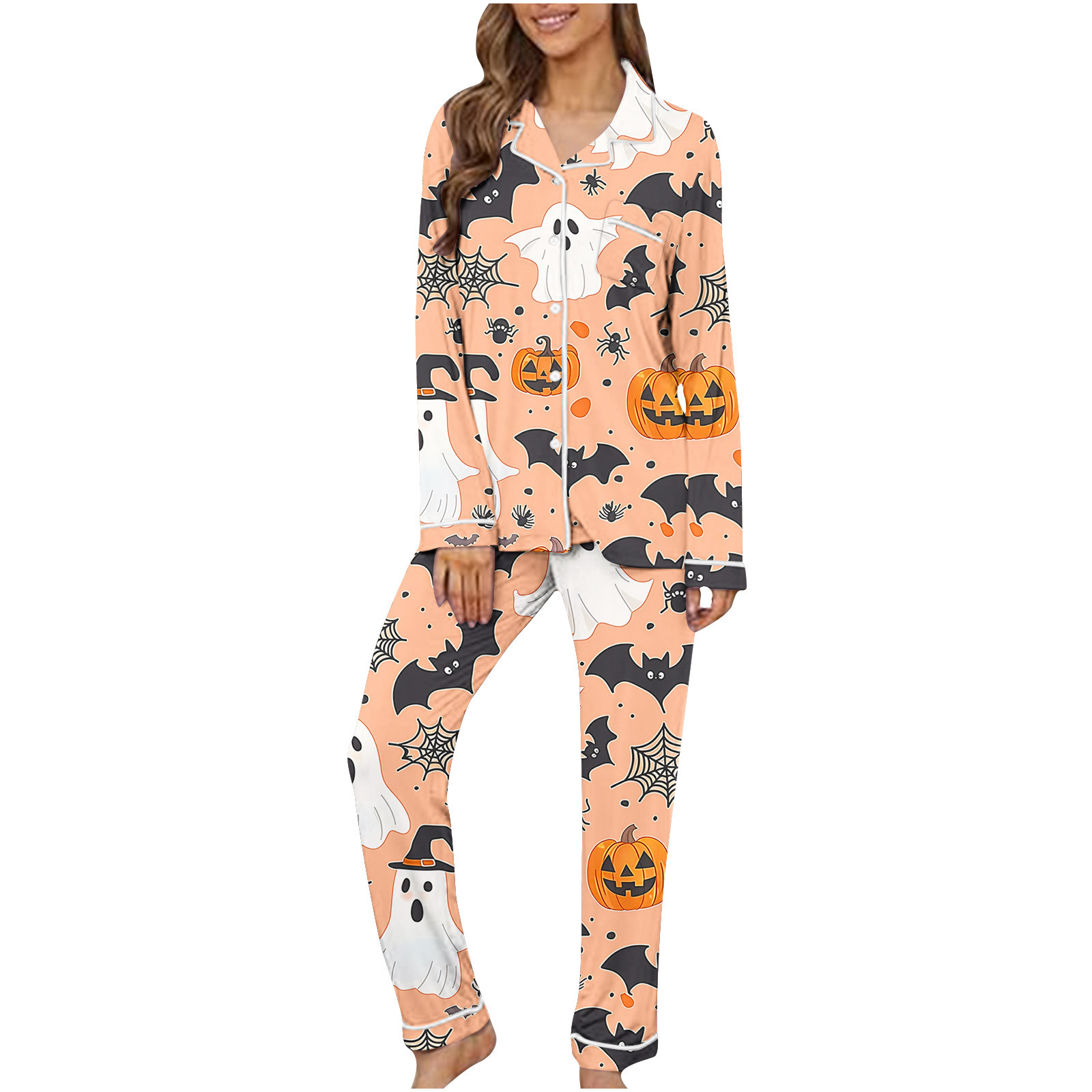 BiZtdJrK Women's Pajamas 2 Piece Outfits Pumpkin Print Long Sleeve ...