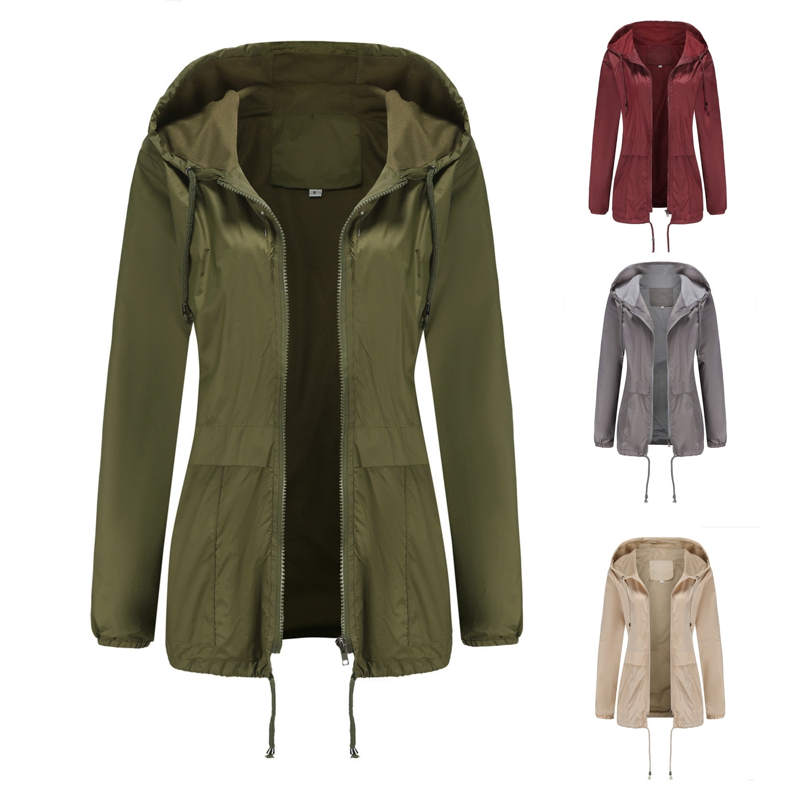 BiZtdJrK Women's Rain Coat Zip Windproof Trench Jacket Casual ...