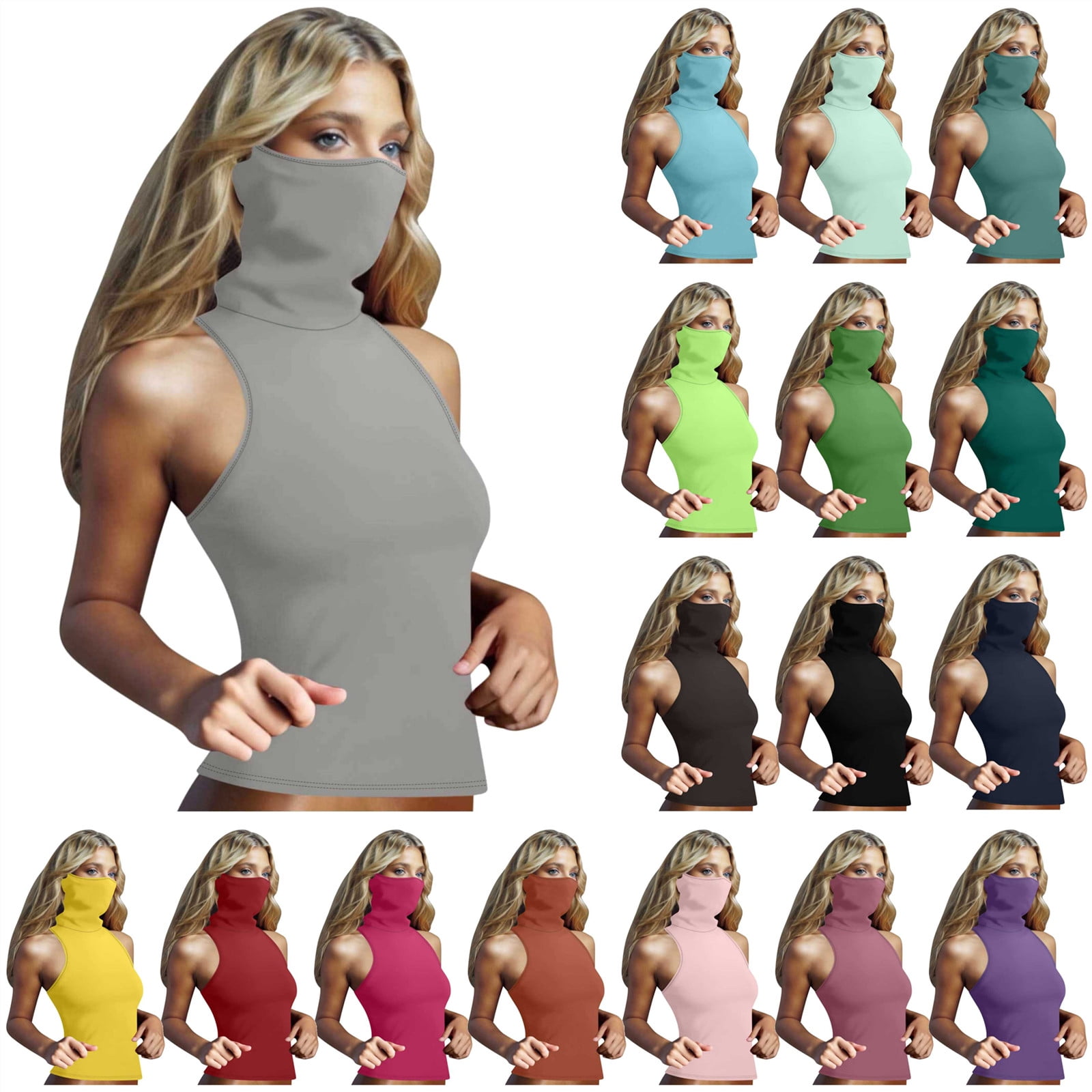 BiZtdJrK Women's Sleeveless Sun Protection Shirt with Face Mask Summer ...