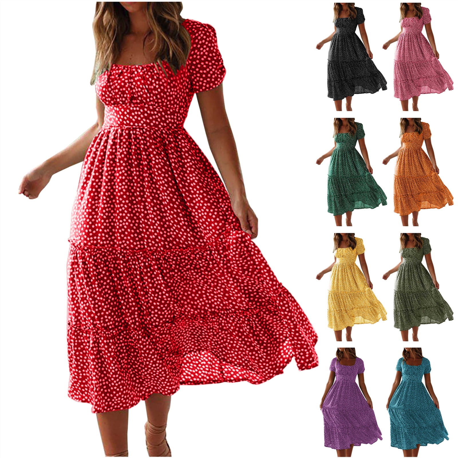 BiZtdJrK Women's Spring Summer Dresses Party Casual Polka Dot Print ...