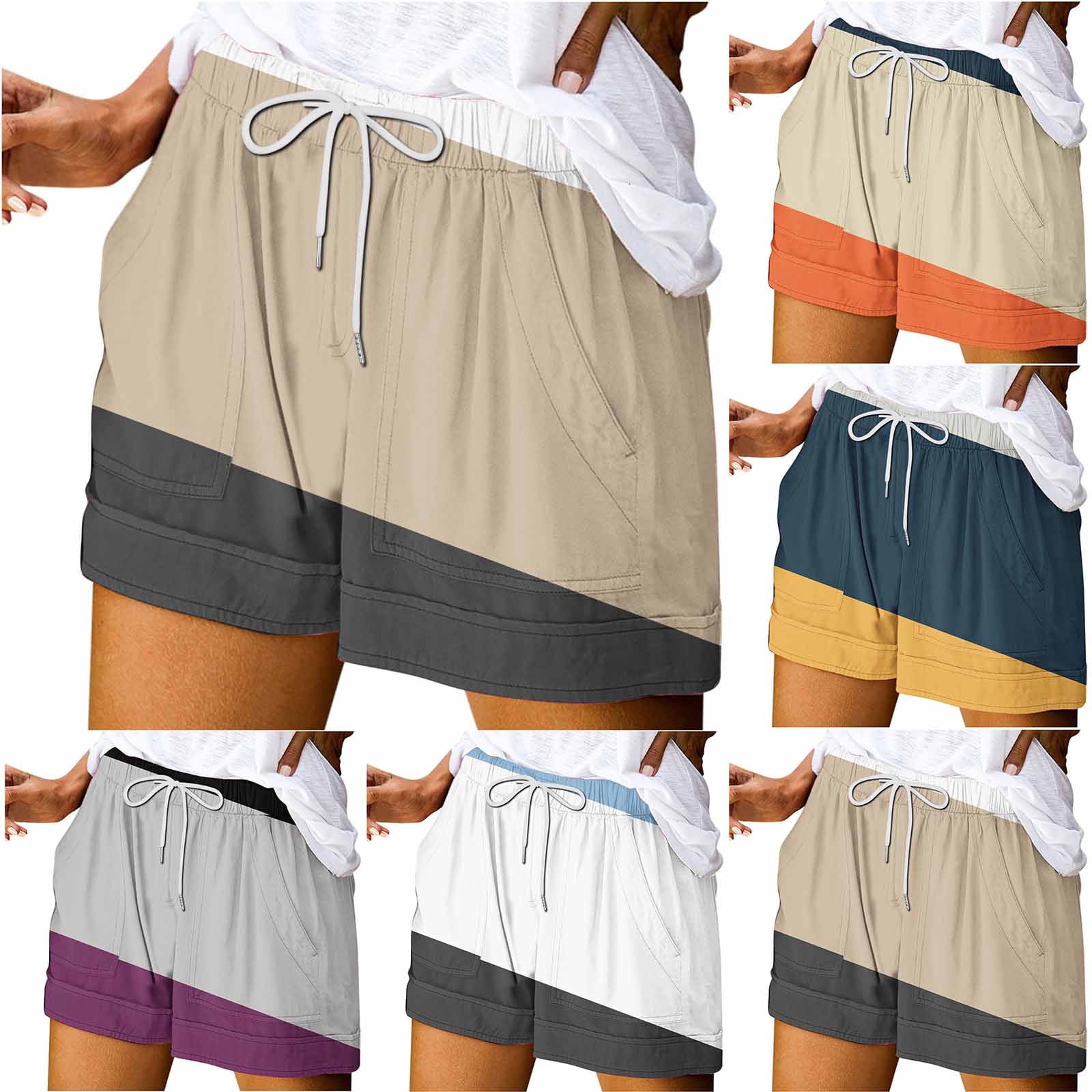 BiZtdJrK Women's Summer Athletic Shorts Trendy Color Block Casual ...