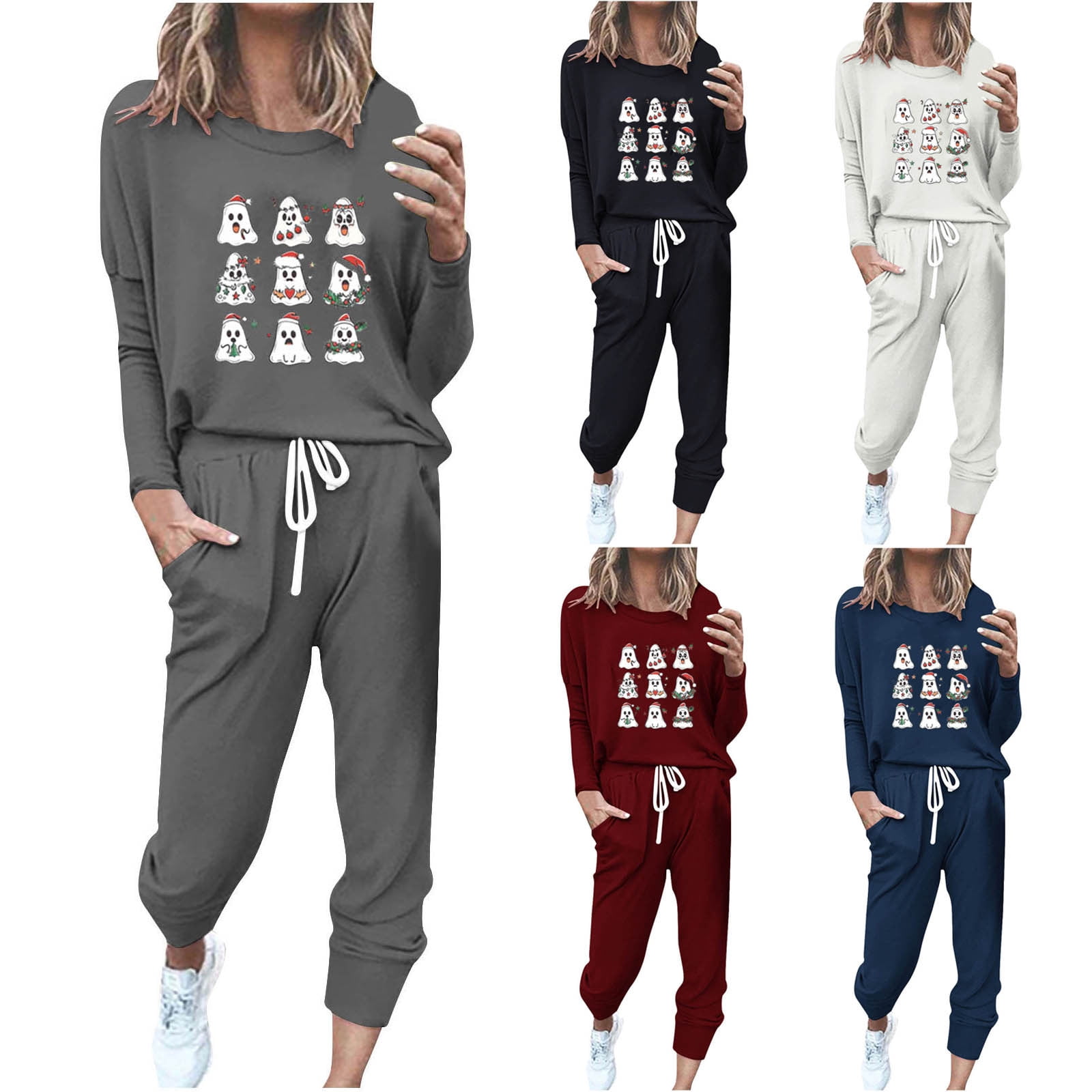 BiZtdJrK Women's Trendy Tracksuits Ghost Print Halloween 2 Piece ...