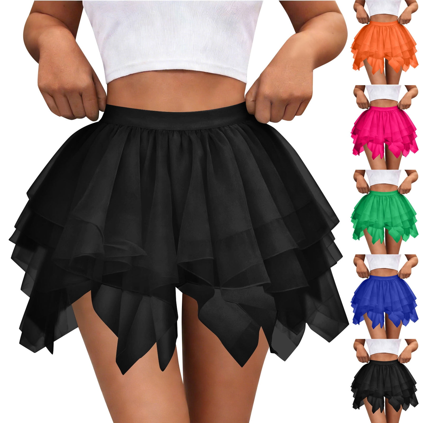 BiZtdJrK Women's Tulle Skirt Short Asymmetrical High Low Layered Mini ...