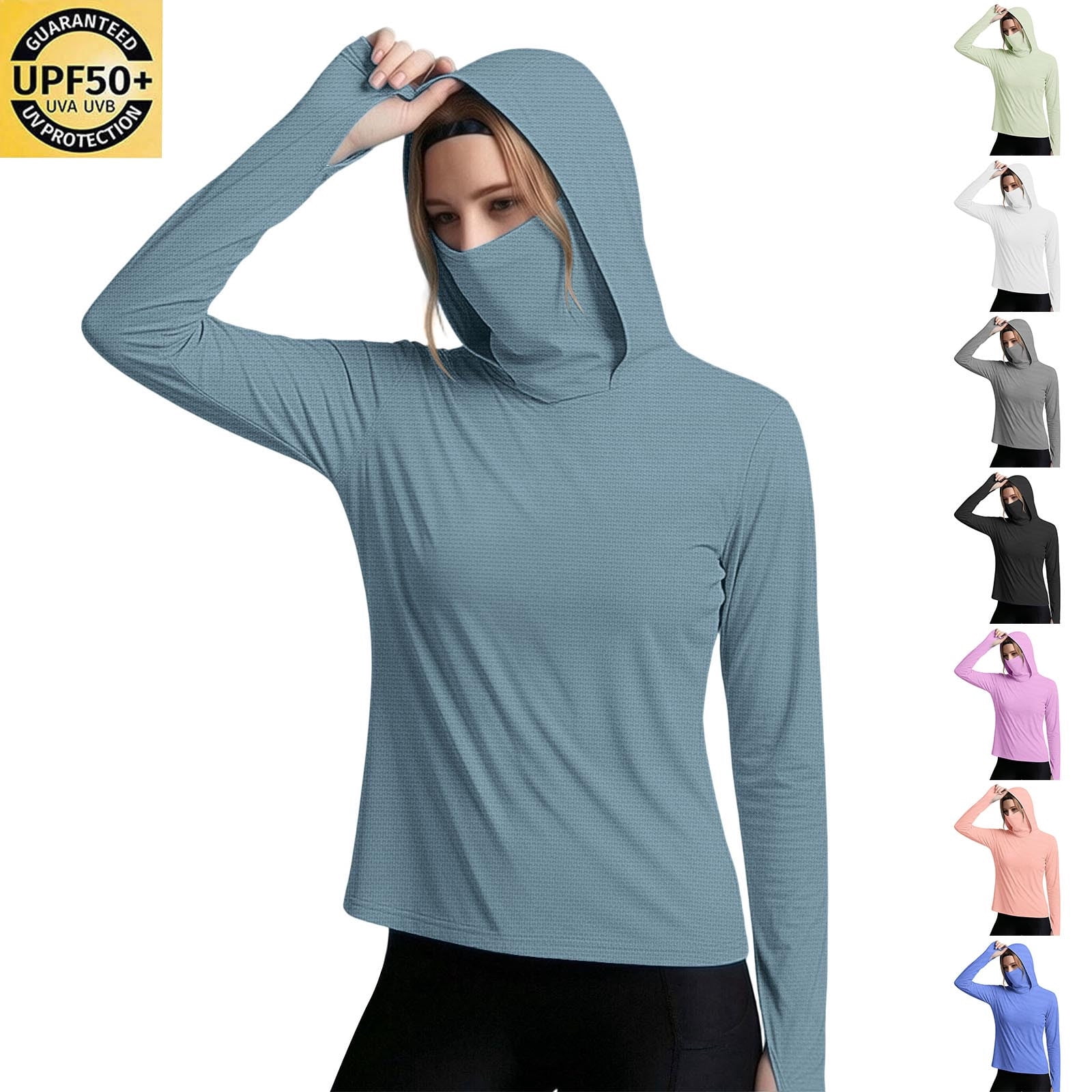 BiZtdJrK Women's UPF 50+ Sun Hoodies with Face Mask Thumb Holes UV ...