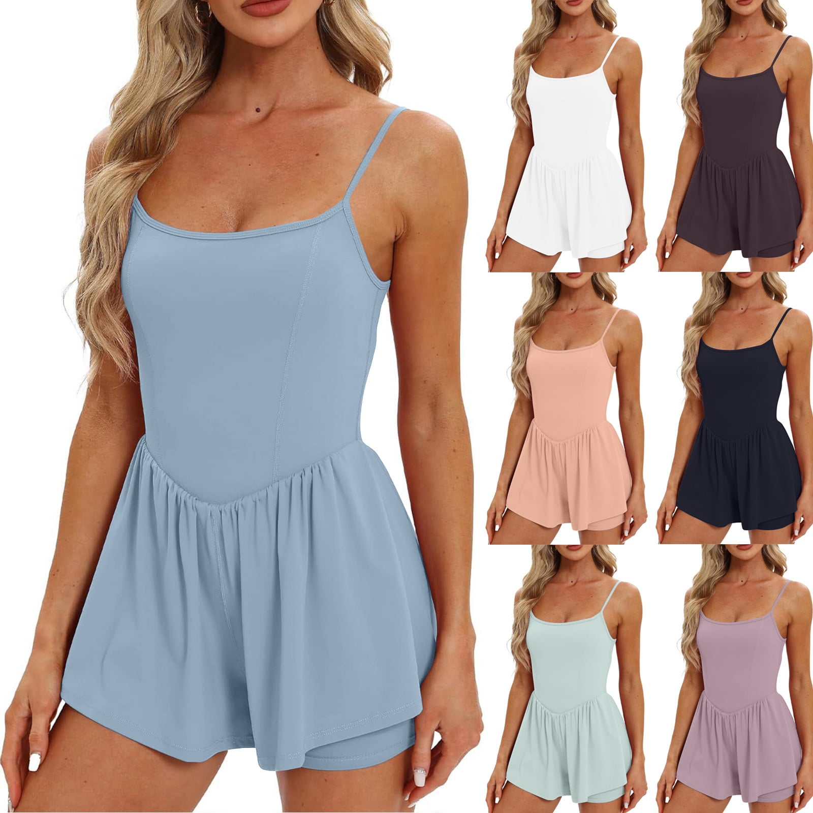 BiZtdJrK Women's Workout Athletic Romper Sleeveless Spaghetti Strap ...