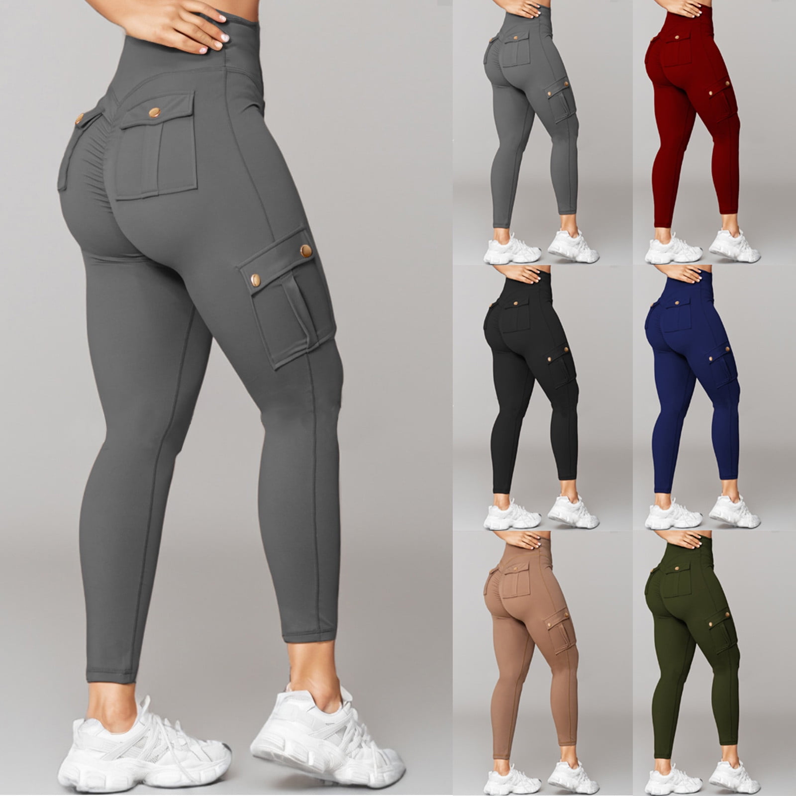 BiZtdJrK Womens Cargo Leggings High Waist Tummy Control Yoga Pants Butt ...