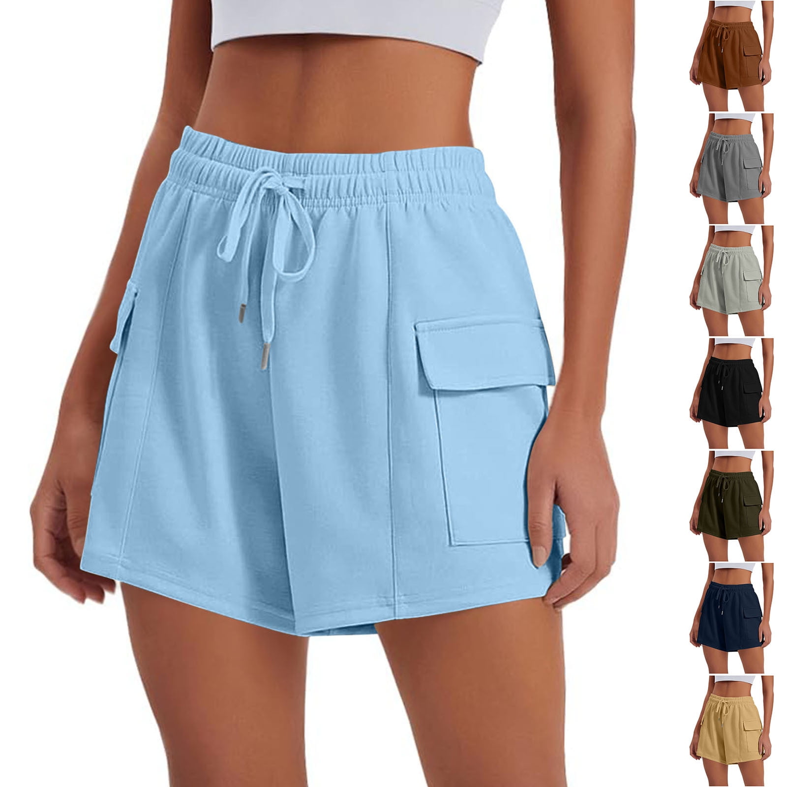 BiZtdJrK Womens Cargo Shorts Drawstring Elastic Waist Baggy Casual ...