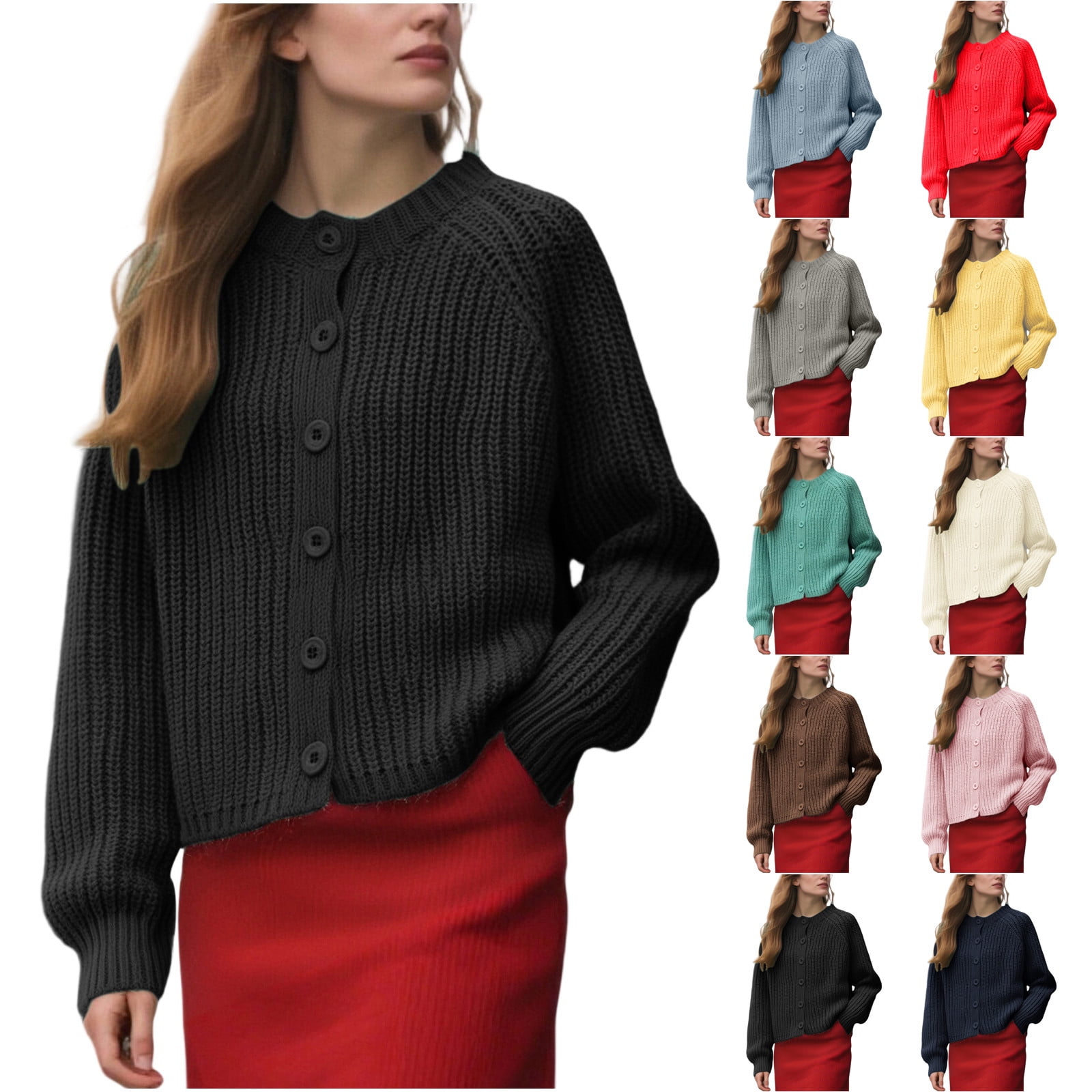 BiZtdJrK Womens Casual Work Cardigans Knit Long Sleeve Cropped Sweater ...