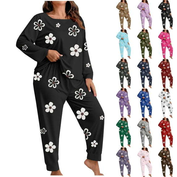 BiZtdJrK Womens Cute Print Pajama Oversized Long Sleeve Tops and Pants ...