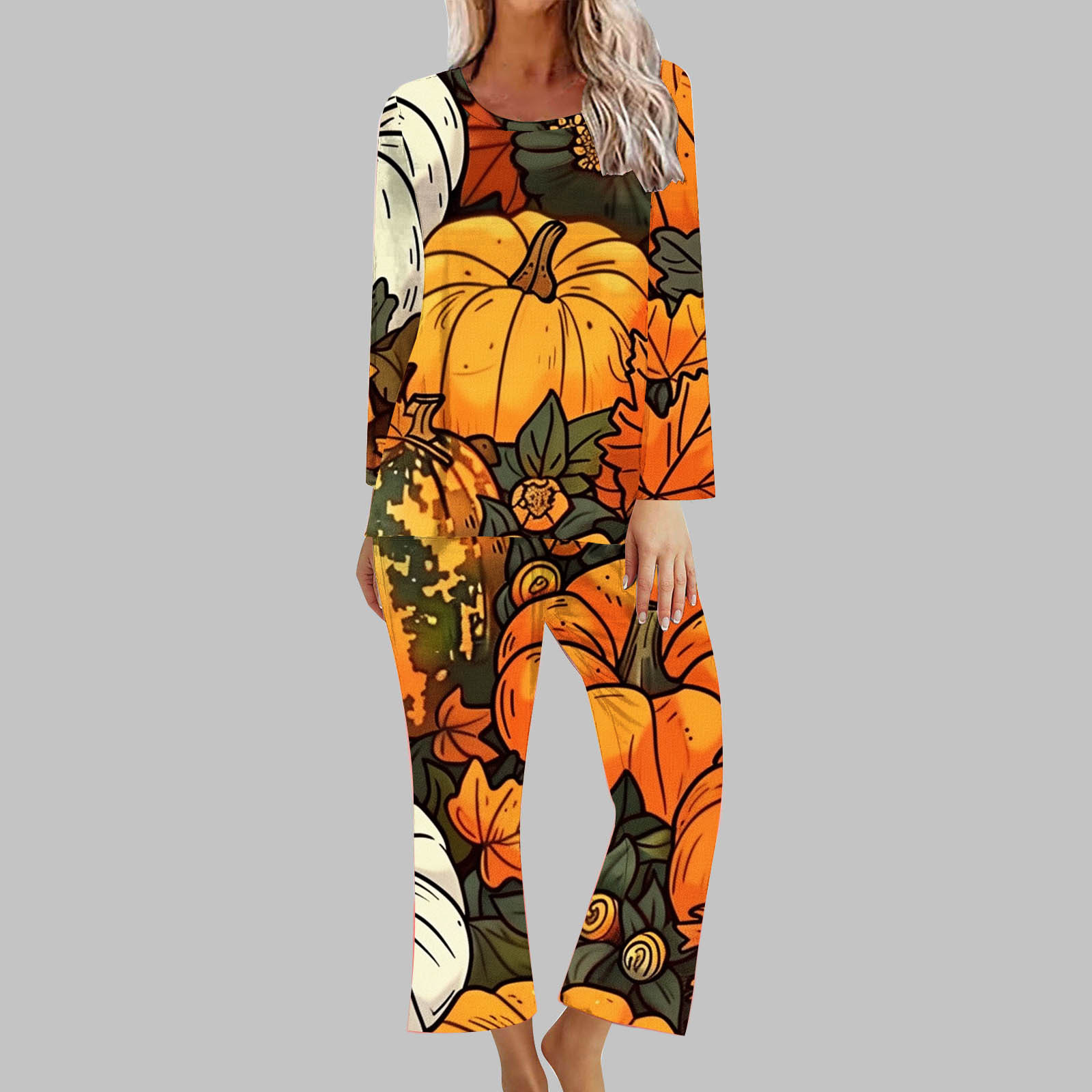BiZtdJrK Womens Fall 2 Piece Outfits Ghost Pumpkin Print Fashion ...