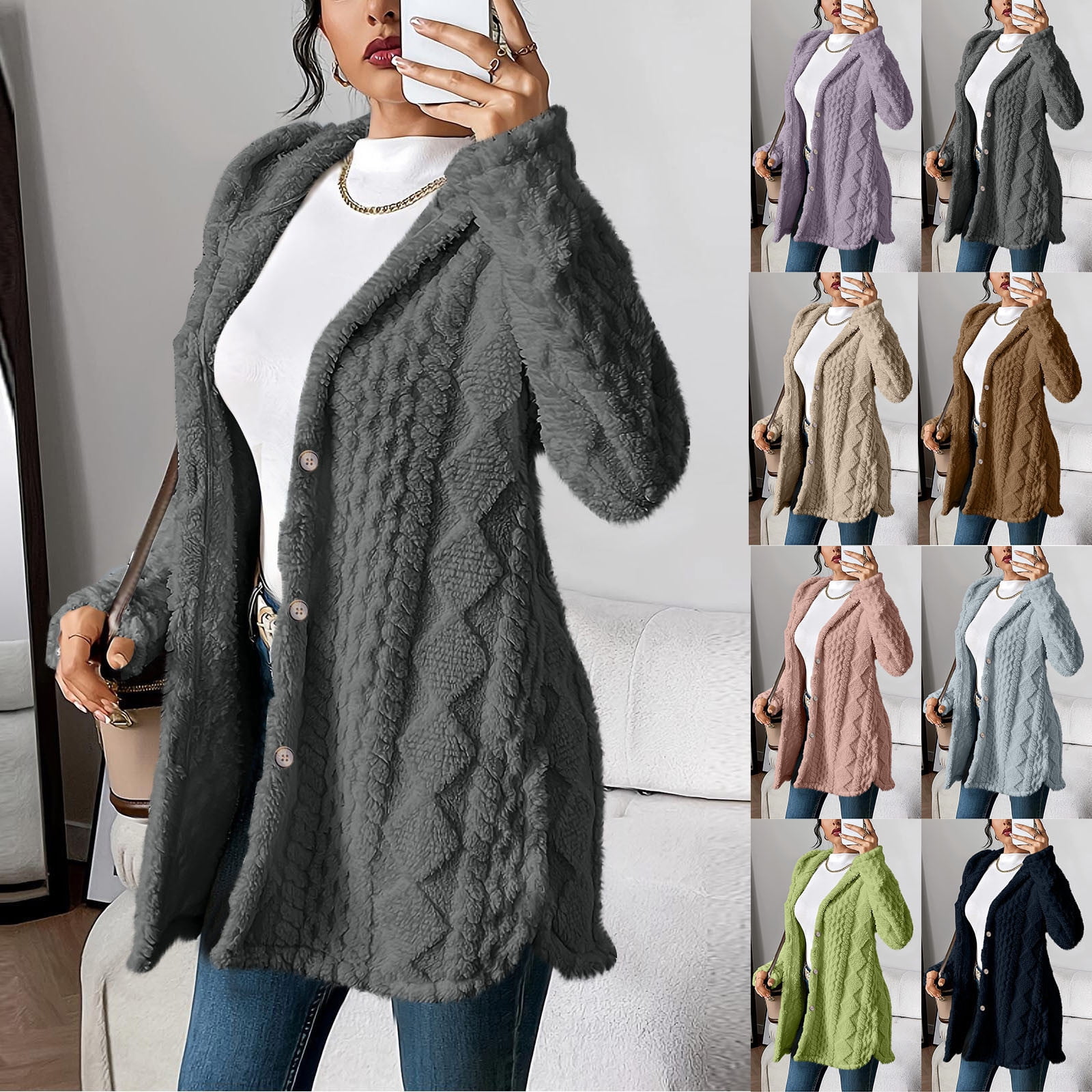 BiZtdJrK Womens Fashion Cardigans Fuzzy Fleece Long Sleeve Button Down ...