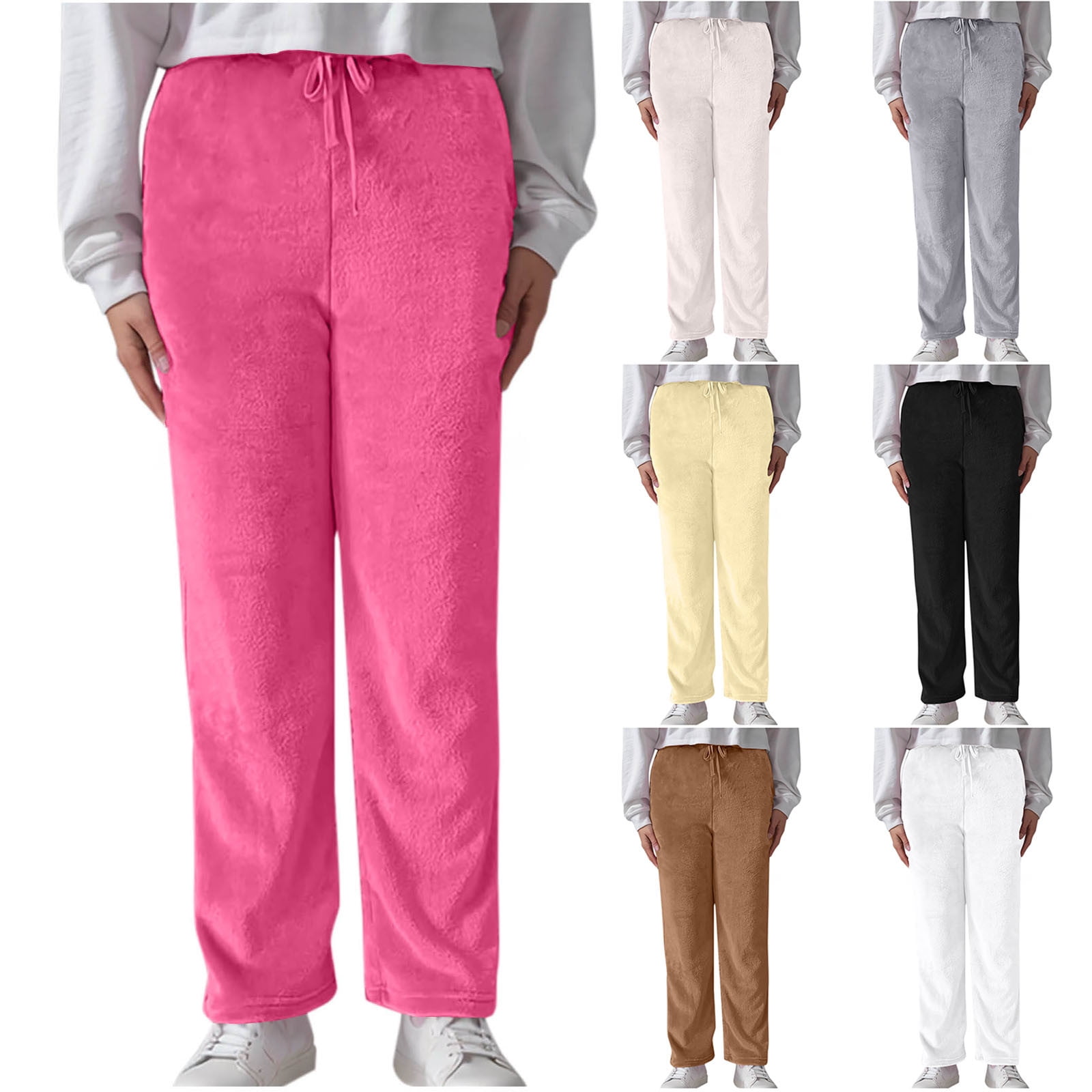 BiZtdJrK Womens Flannel Lounge Pant Drawstring Waist Straight Leg Solid ...