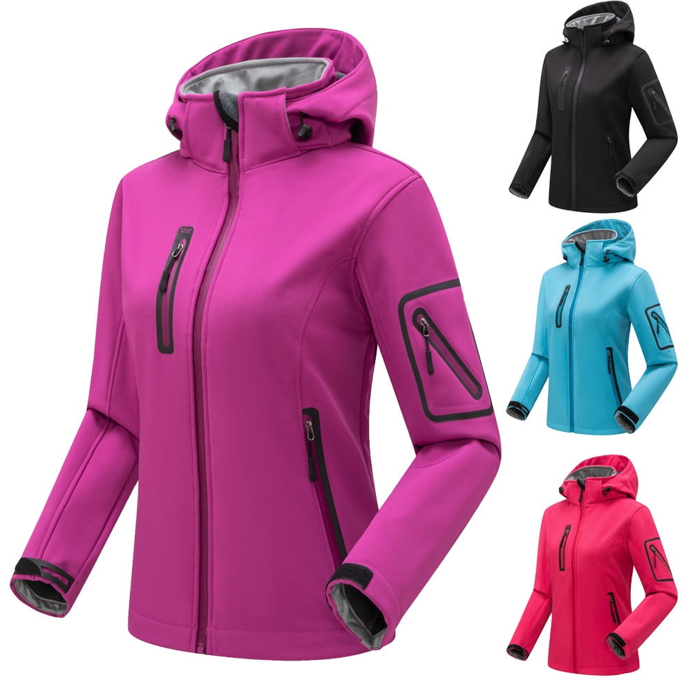 BiZtdJrK Womens Fleece Lined Softshell Jacket Hooded Waterproof Windproof Raincoats Fall Winter ...