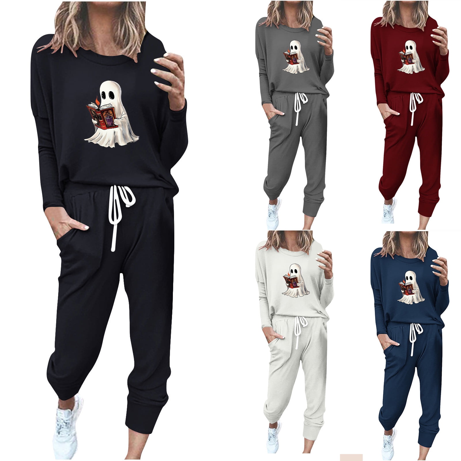 BiZtdJrK Womens Funny Tracksuit Ghost Print Halloween Casual 2 Piece ...