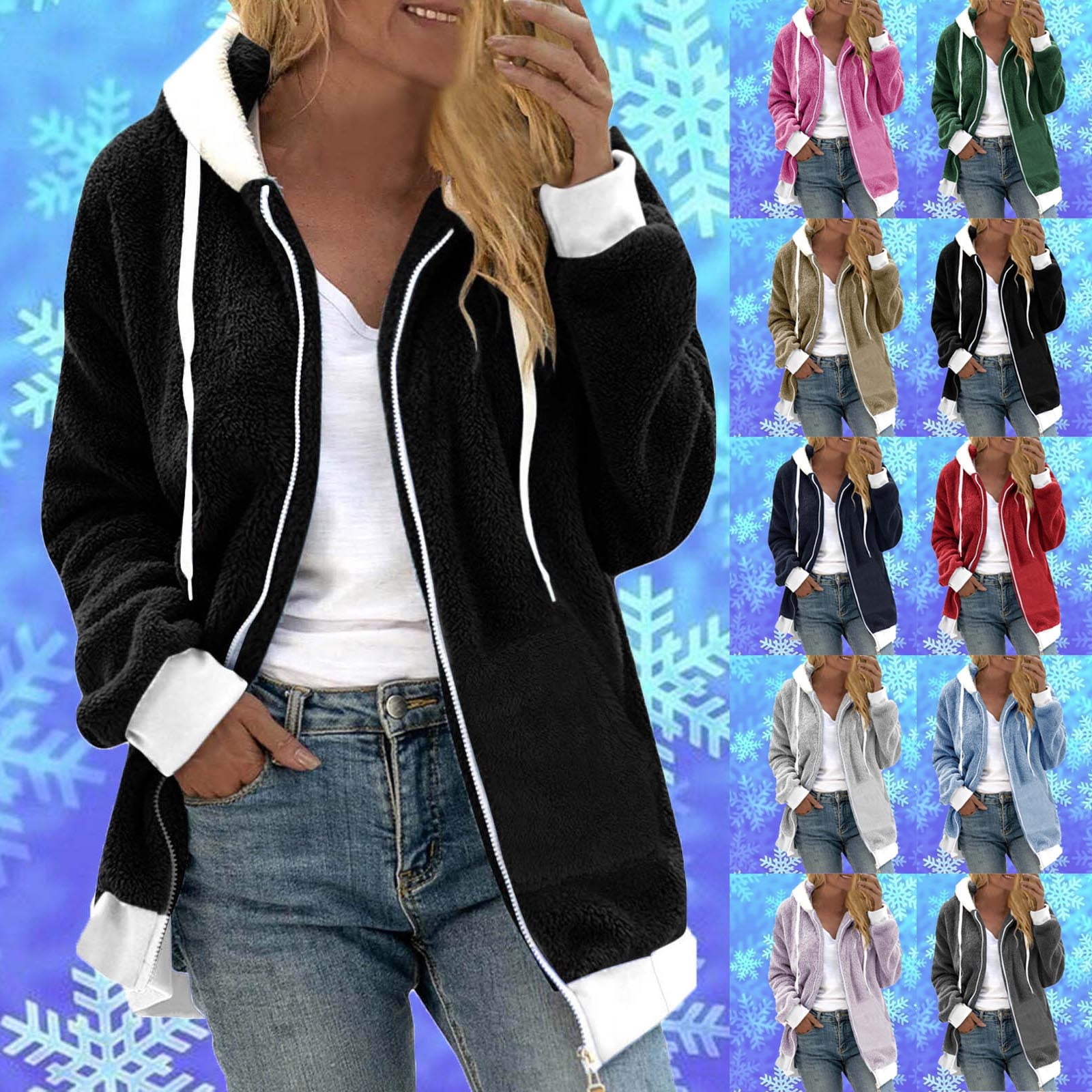 BiZtdJrK Womens Fuzzy Fleece Cardigan Jackets Casual Zip Open Front ...