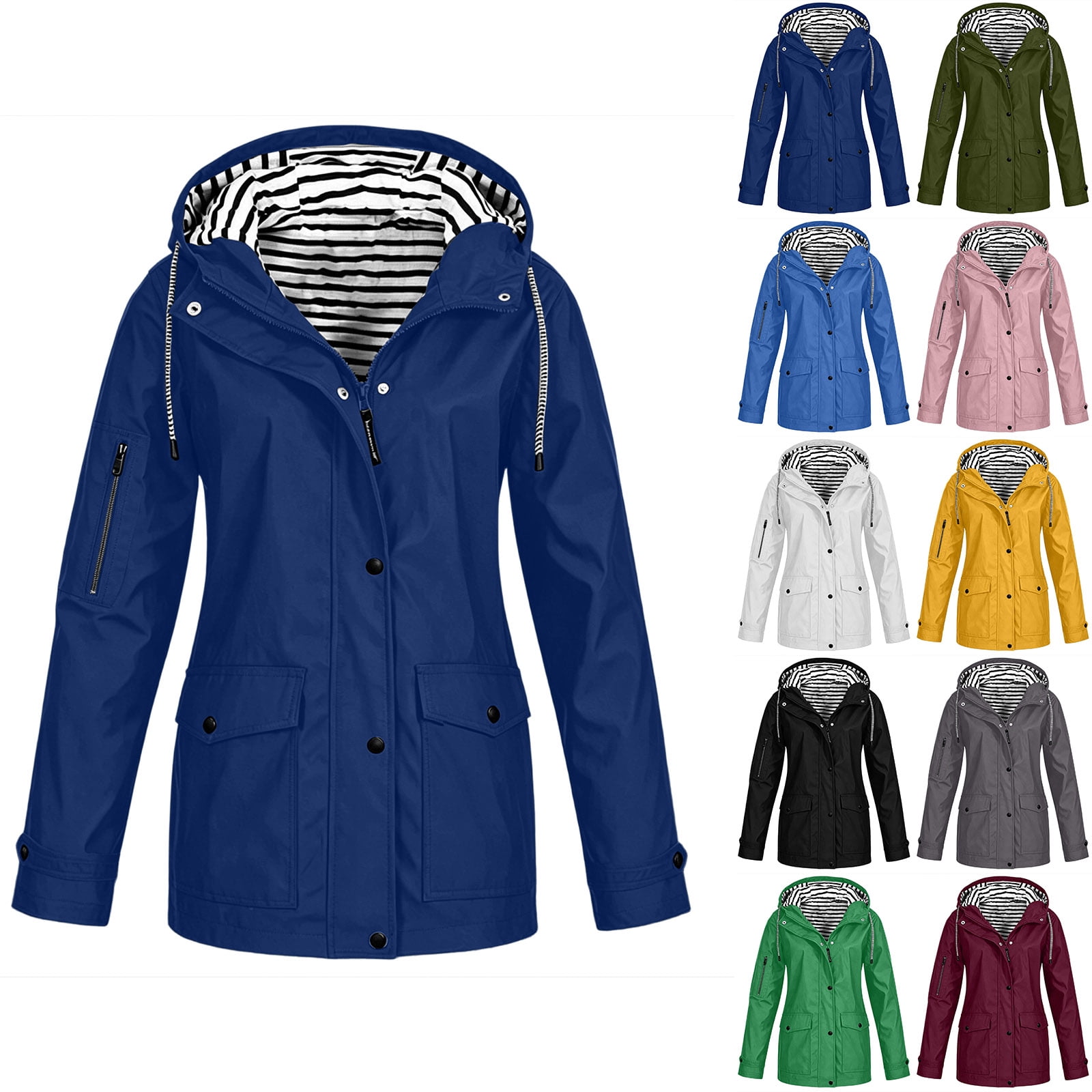 BiZtdJrK Womens Hooded Raincoat Lightweight Waterproof Zip up Rain ...