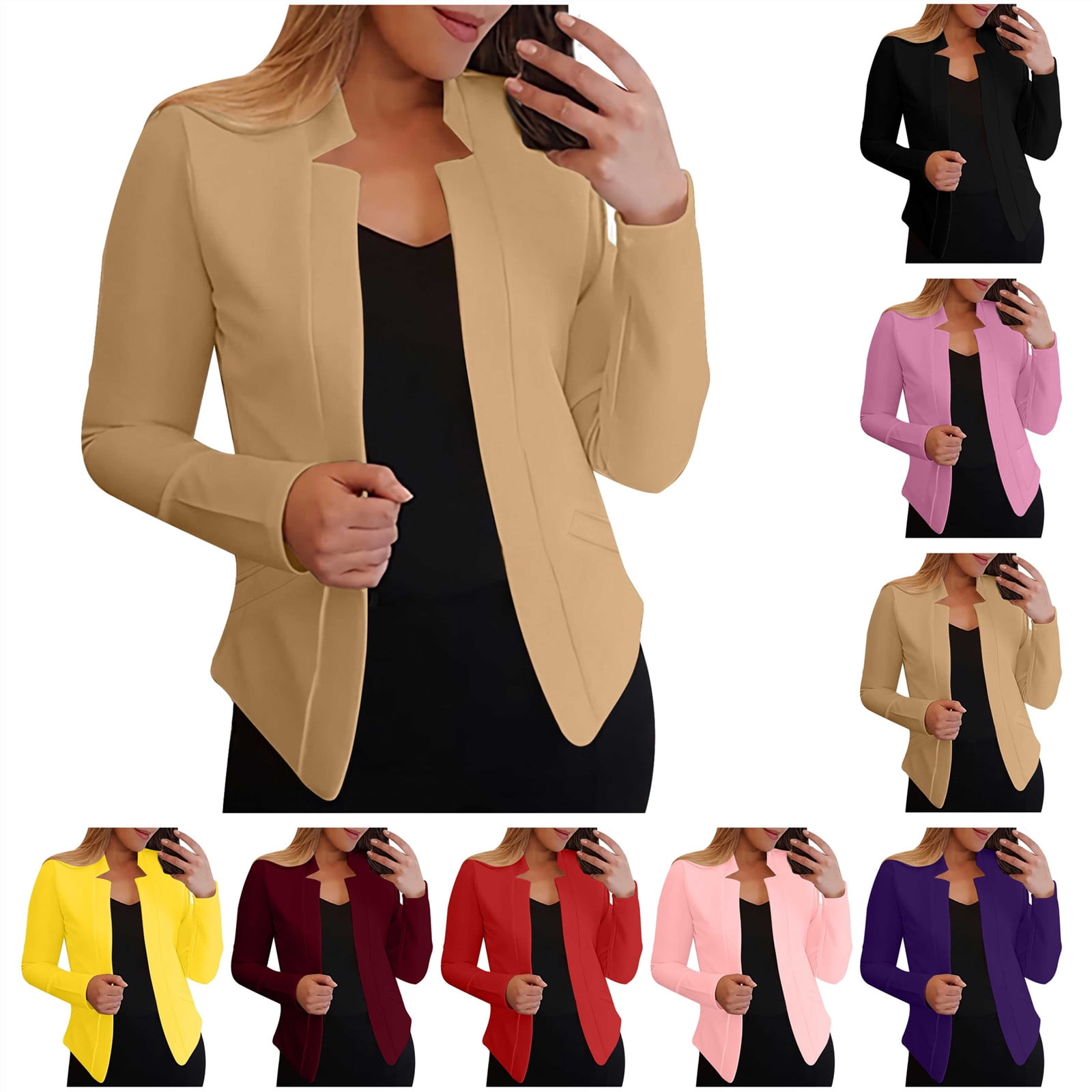 BiZtdJrK Womens Interview Clothing Solid Color Casual Cropped Blazer ...