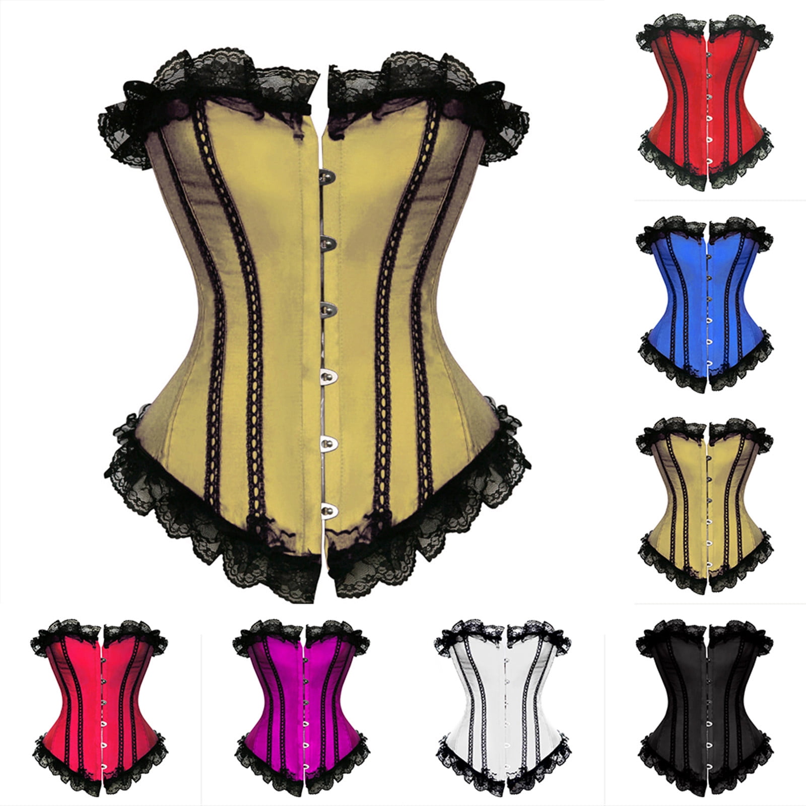 BiZtdJrK Womens Lace Up Bustier Waist Cincher Boned Overbust Shaper ...