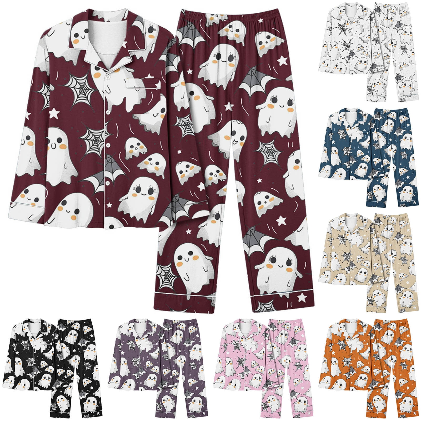 BiZtdJrK Womens Loose Pajamas Sets Ghost Print Long Sleeve Halloween ...