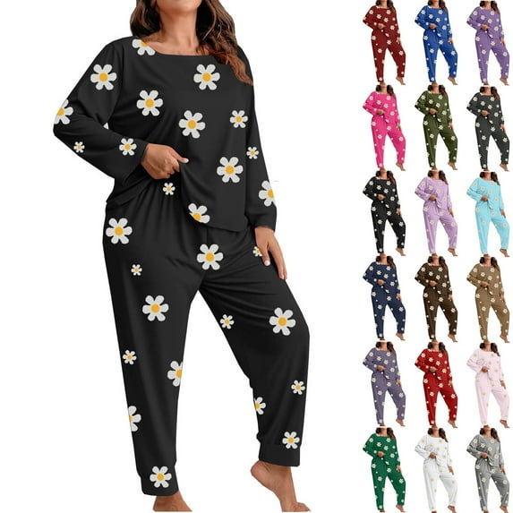 BiZtdJrK Womens Lounge Sets 2 Piece Outfits Cute Flower Print Long ...
